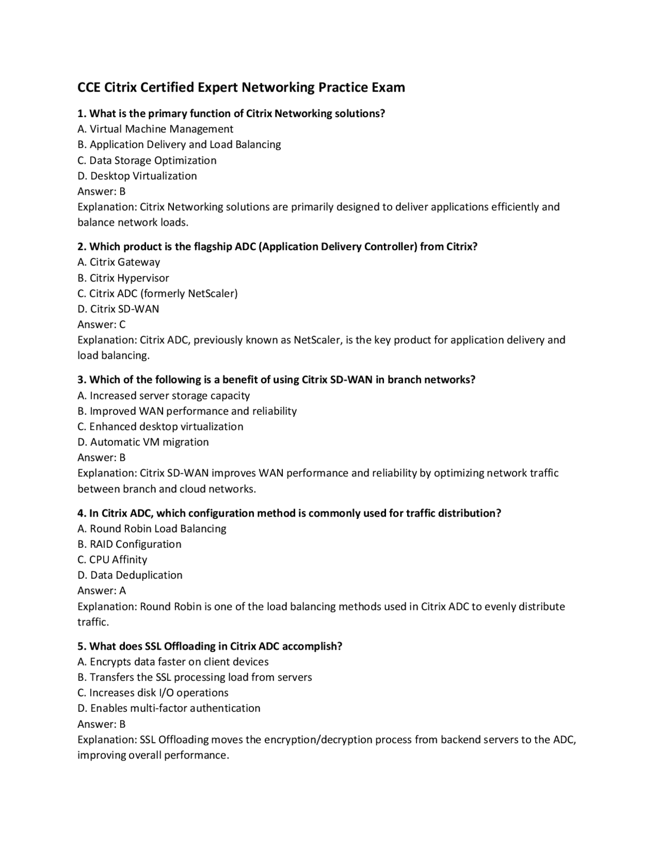 CCE Citrix Certified Expert Networking Exam | Exams Technology | Docsity