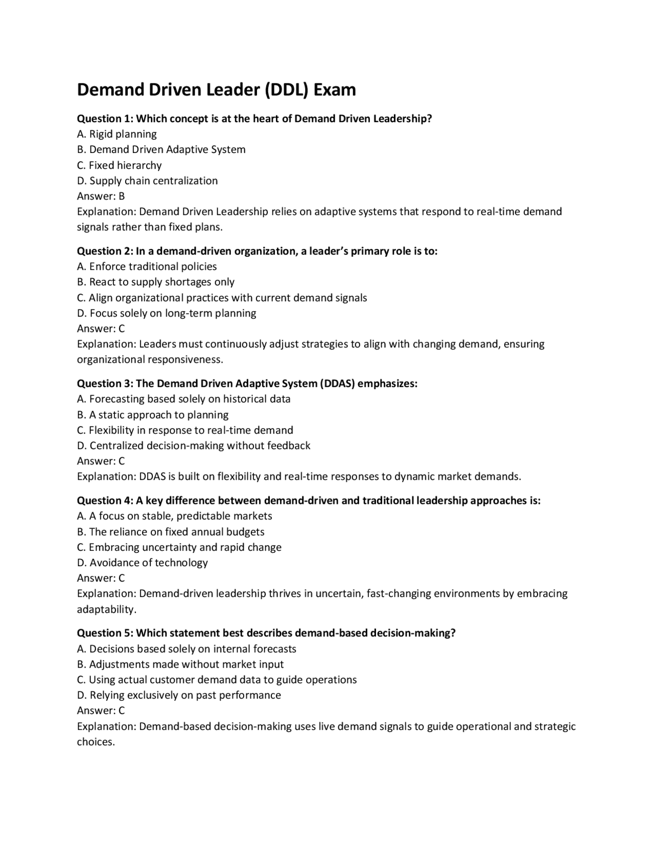 Demand Driven Leader (DDL) Exam | Exams Technology | Docsity
