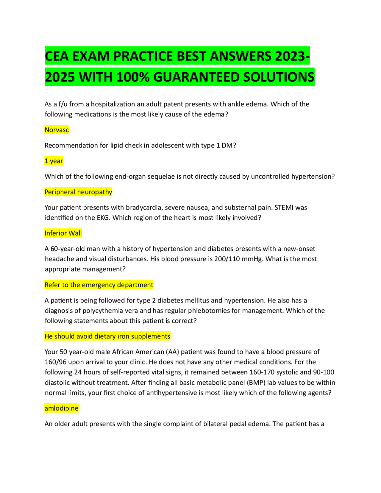 CEA EXAM PRACTICE BEST ANSWERS 2023- 2025 WITH 100% GUARANTEED ...