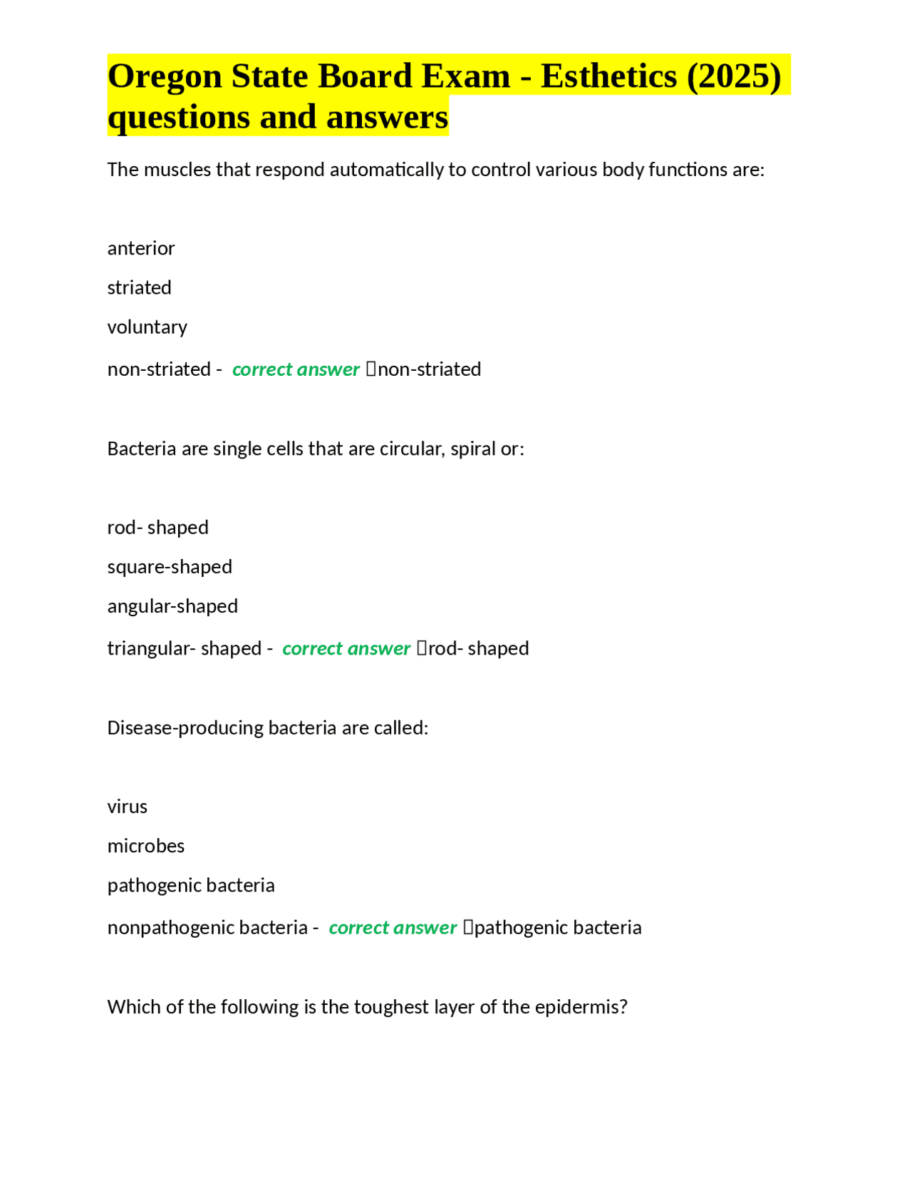 Oregon State Board Exam - Esthetics (2025) Questions and Answers ...