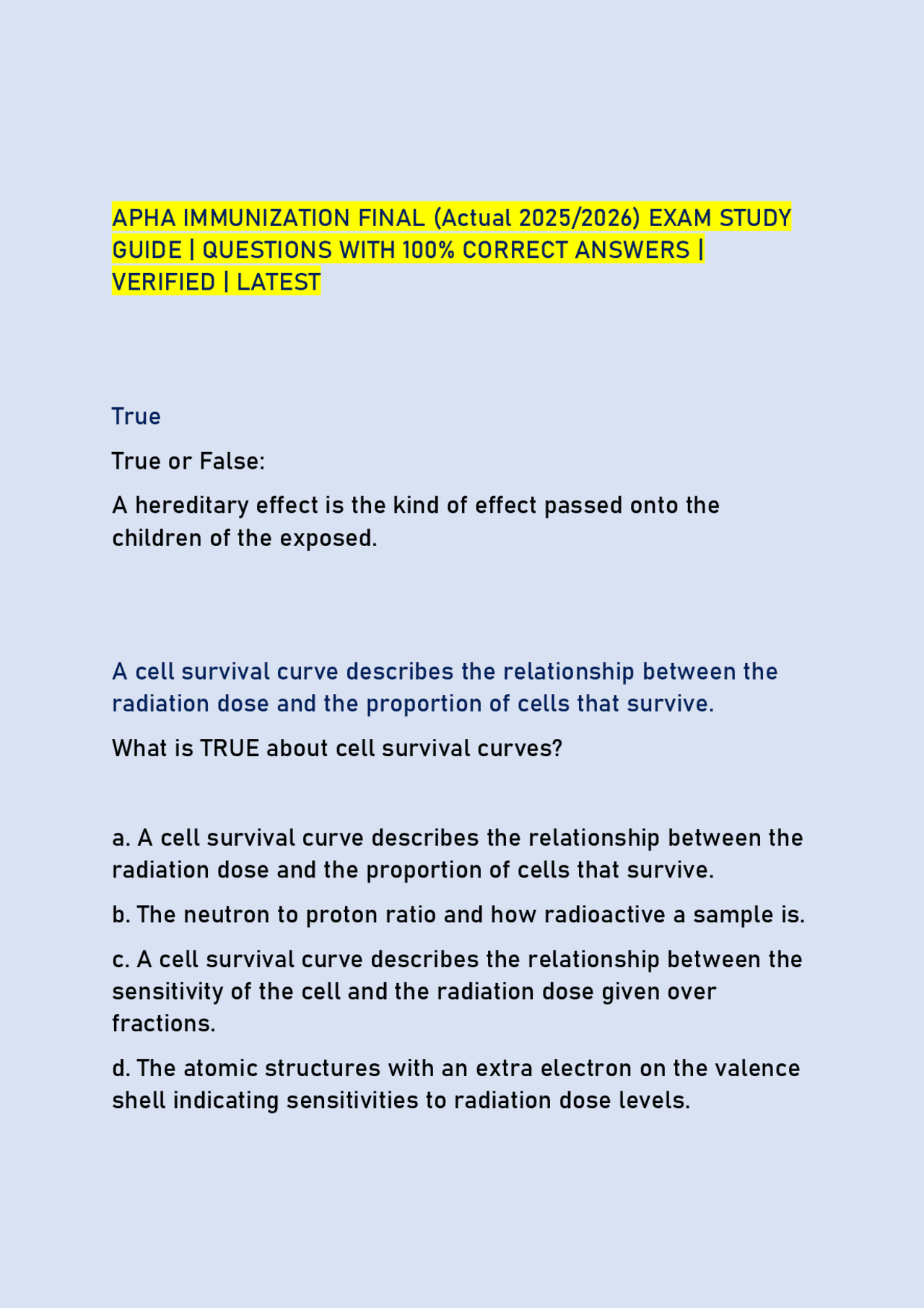 APHA IMMUNIZATION FINAL (Actual 2025/2026) EXAM STUDY GUIDE | QUESTIONS ...