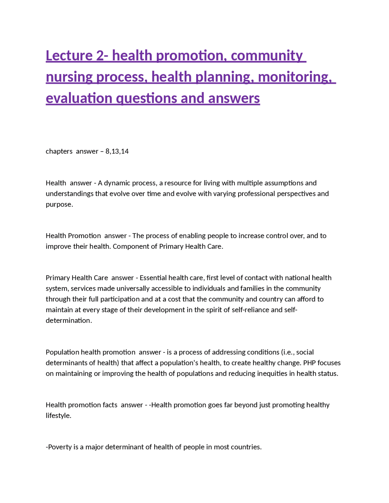 Lecture 2- health promotion, community nursing process, health planning ...