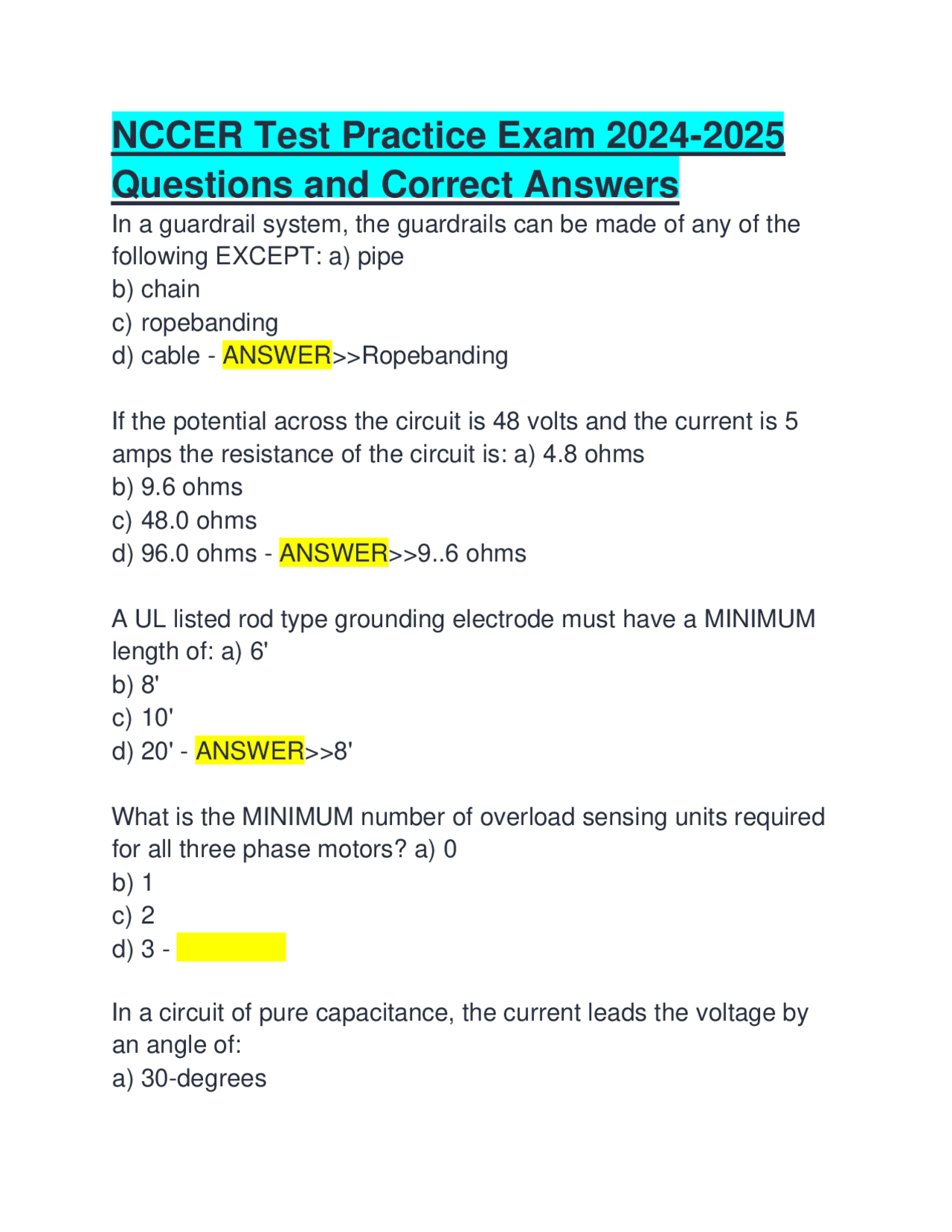 NCCER Test Practice Exam 2024-2025 Questions and Correct Answers ...