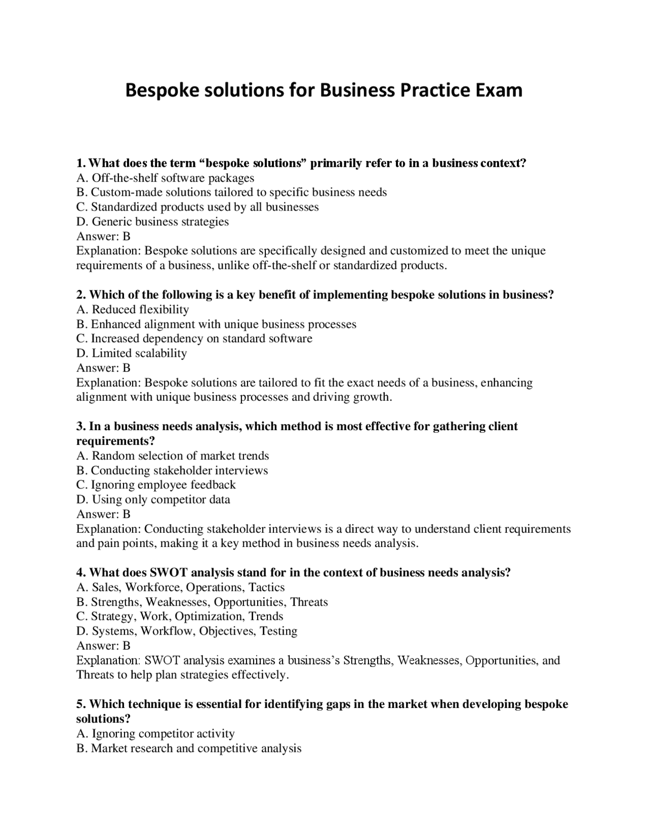 Bespoke solutions for Business Exam | Exams Technology | Docsity