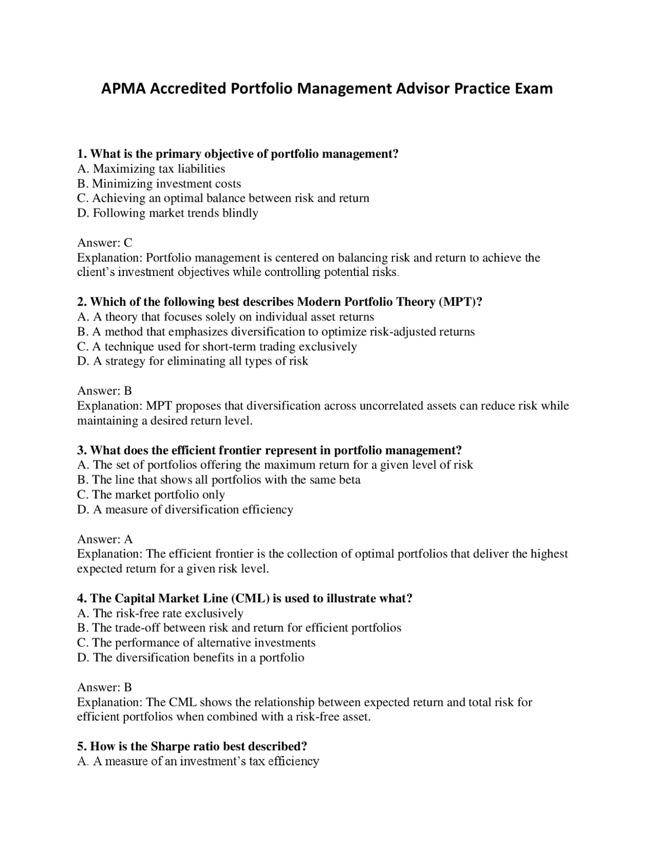 APMA Accredited Portfolio Management Advisor Exam | Exams Technology ...