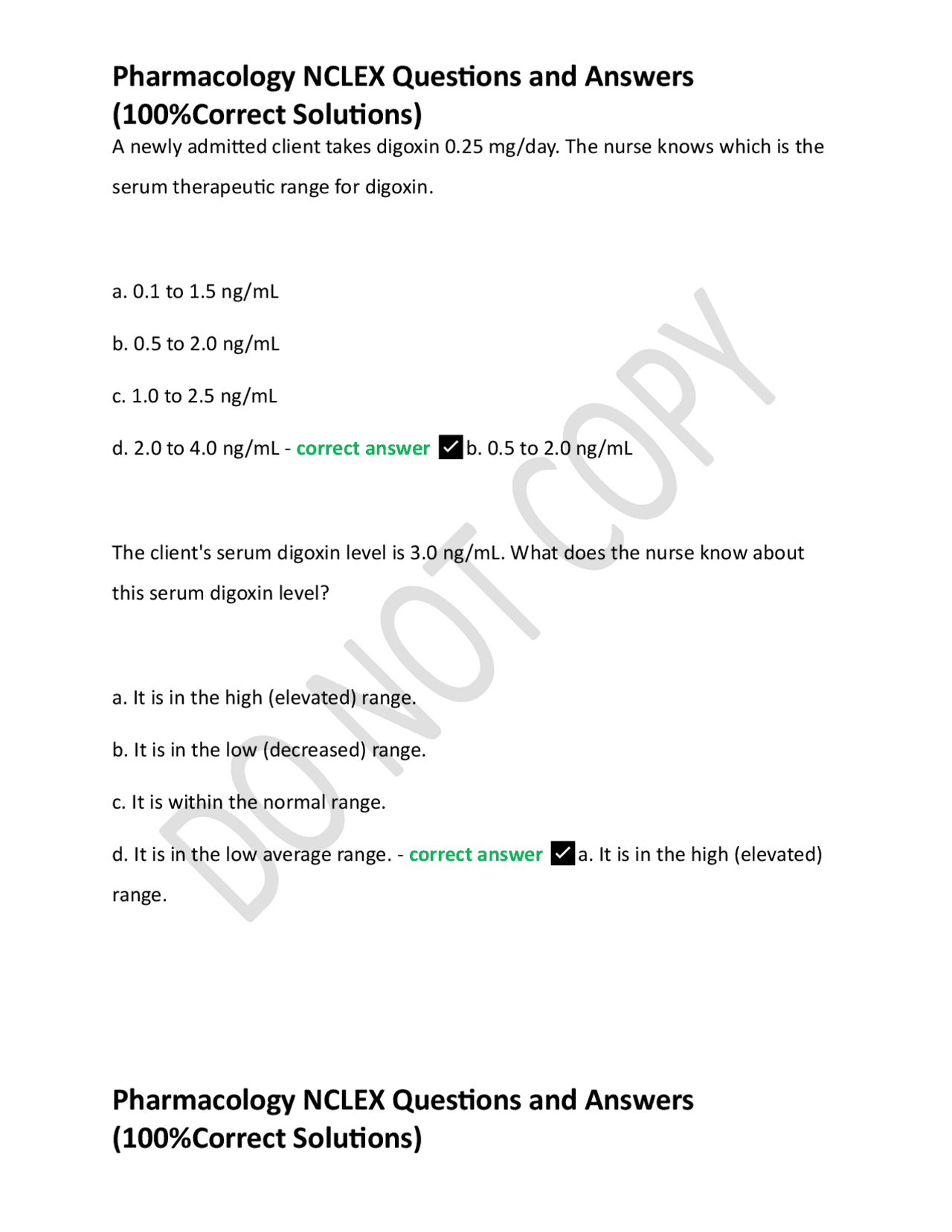 Pharmacology NCLEX Questions and Answers (100%Correct Solutions ...