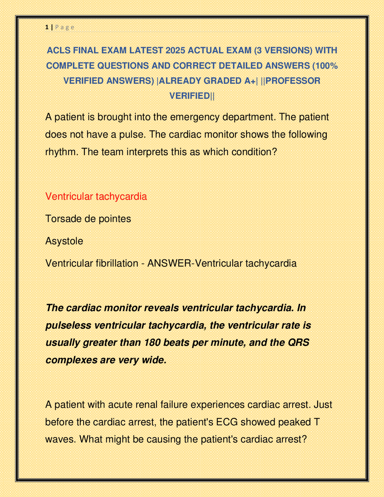 ACLS FINAL EXAM LATEST 2025 ACTUAL EXAM (3 VERSIONS) WITH COMPLETE ...