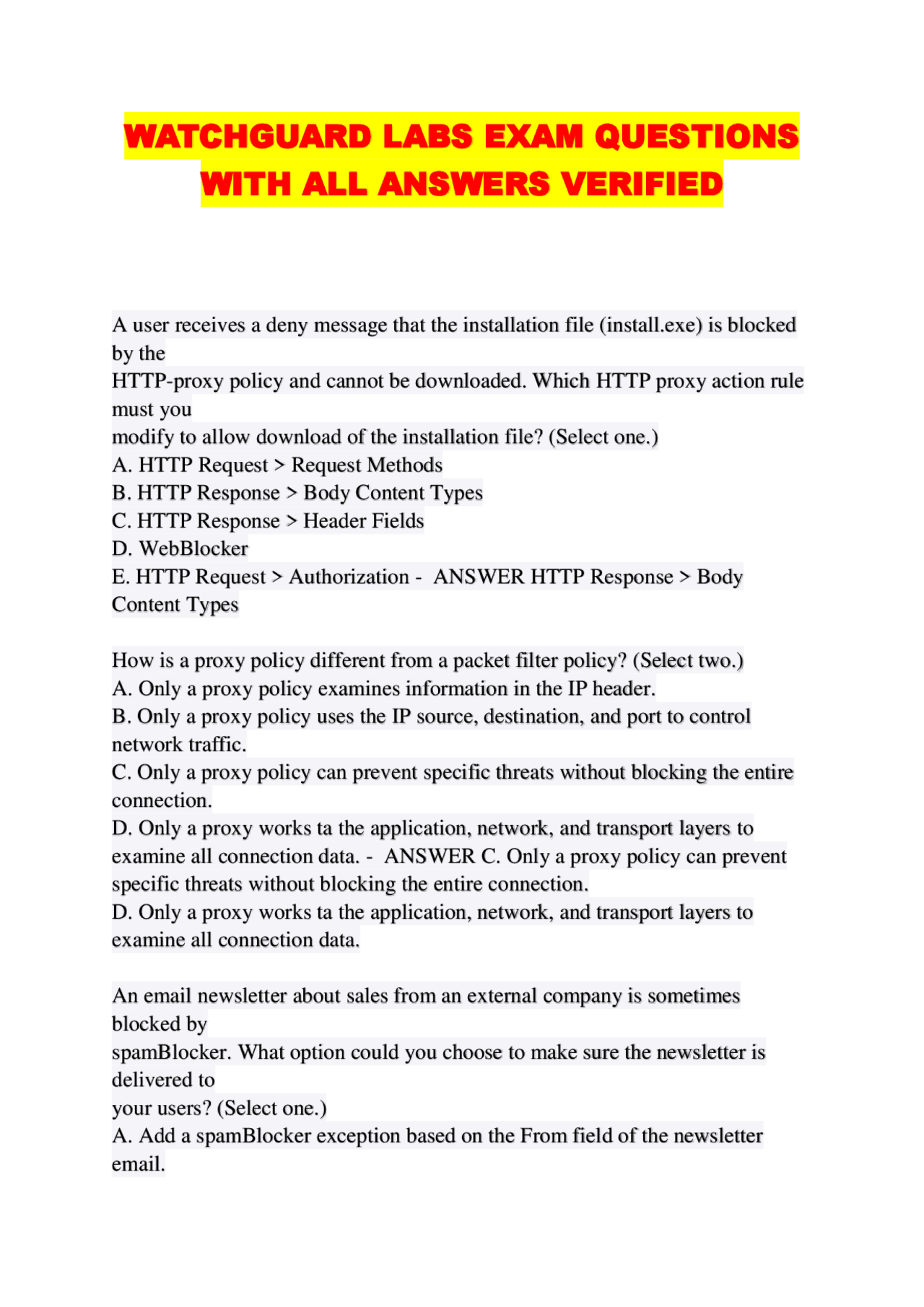 WATCHGUARD LABS EXAM QUESTIONS WITH ALL ANSWERS VERIFIED | Exams ...