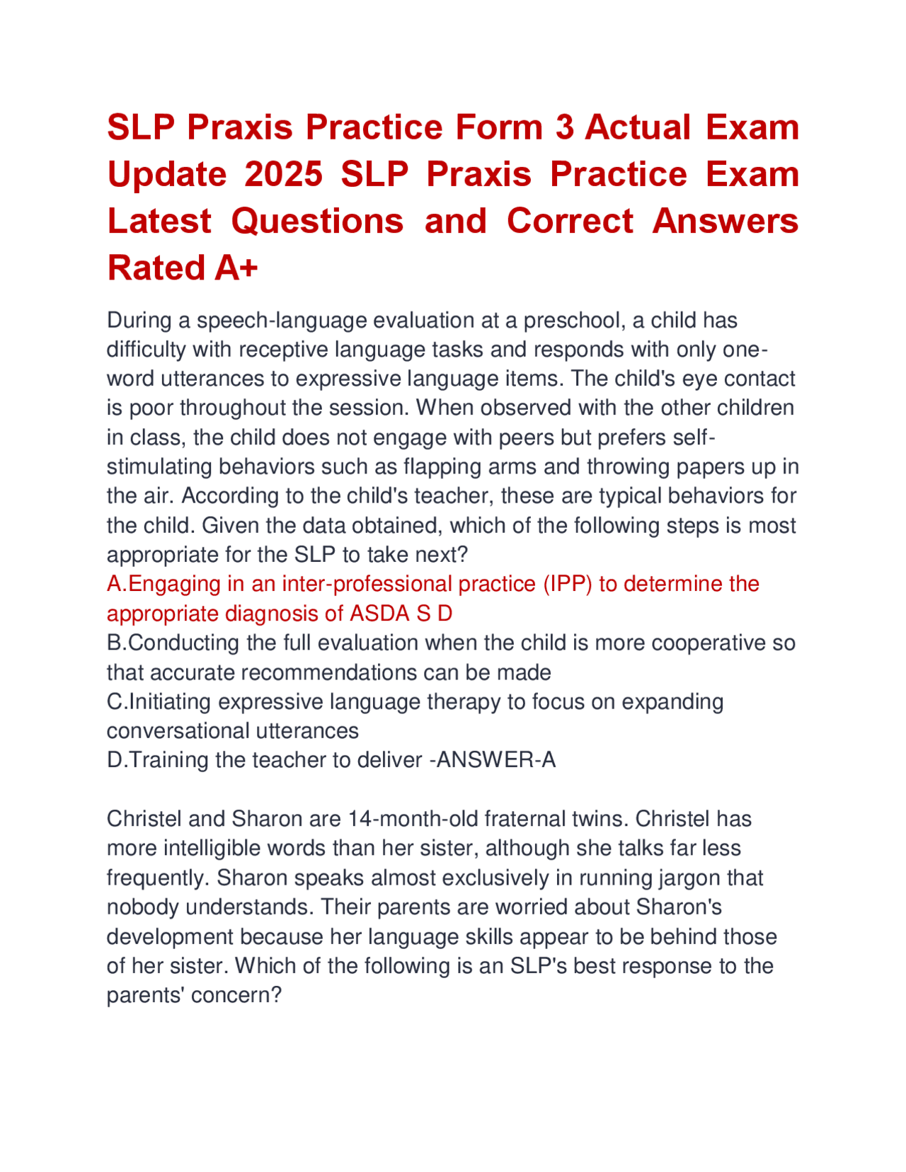 SLP Praxis Practice Form 3 Actual Exam Update 2025 SLP Praxis Practice ...