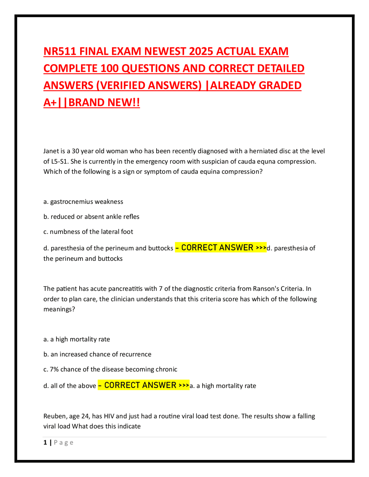 NR511 FINAL EXAM NEWEST 2025 ACTUAL EXAM COMPLETE 100 QUESTIONS AND CORRECT ANSWERS | Exams ...