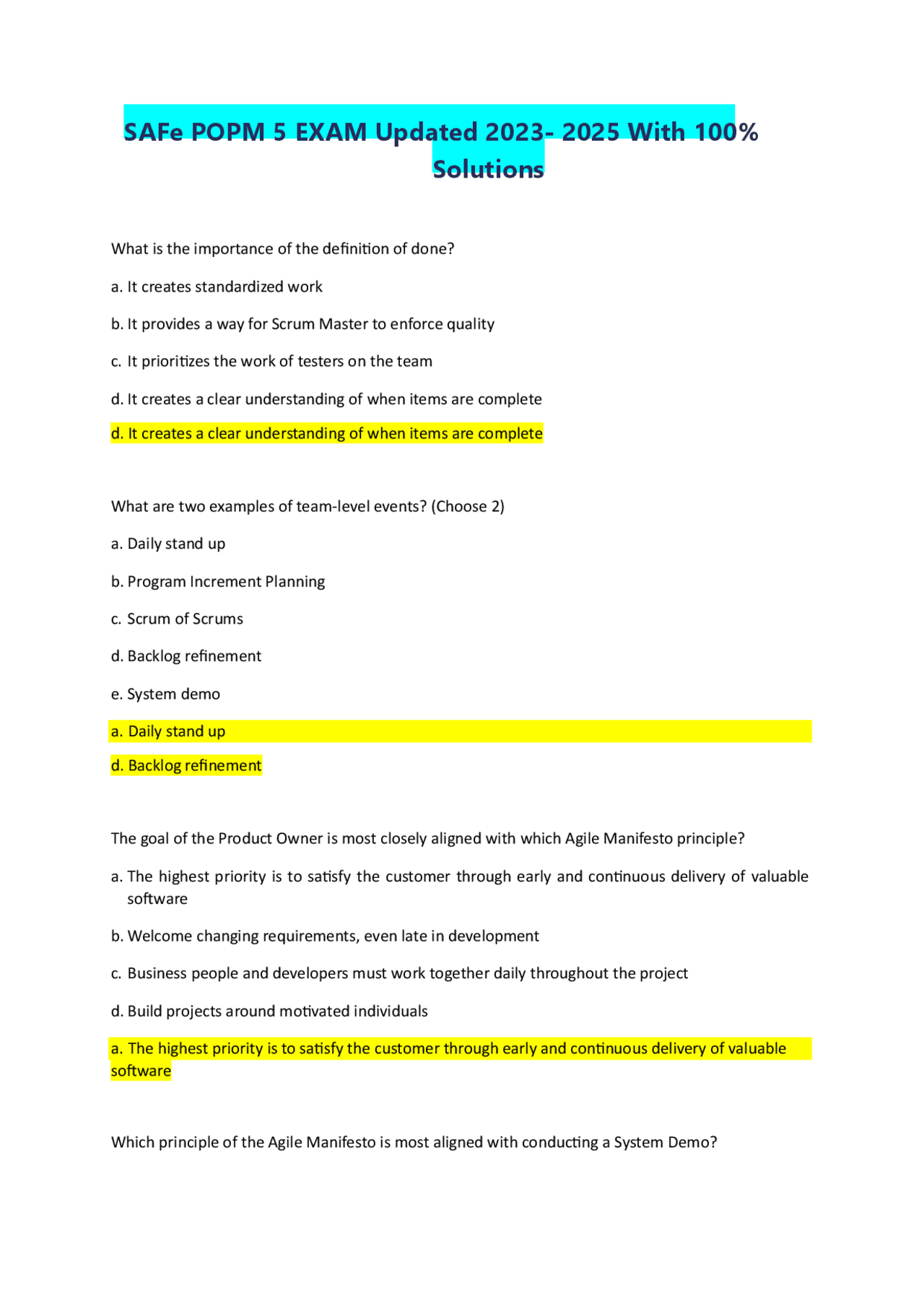 SAFe POPM 5 Exam Questions and Answers: Updated 2023-2025 | Exams ...