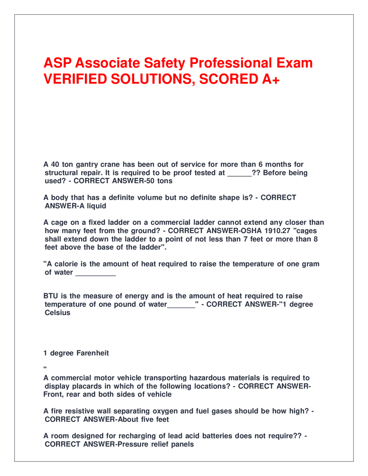 ASP Associate Safety Professional Exam: Verified Solutions and ...