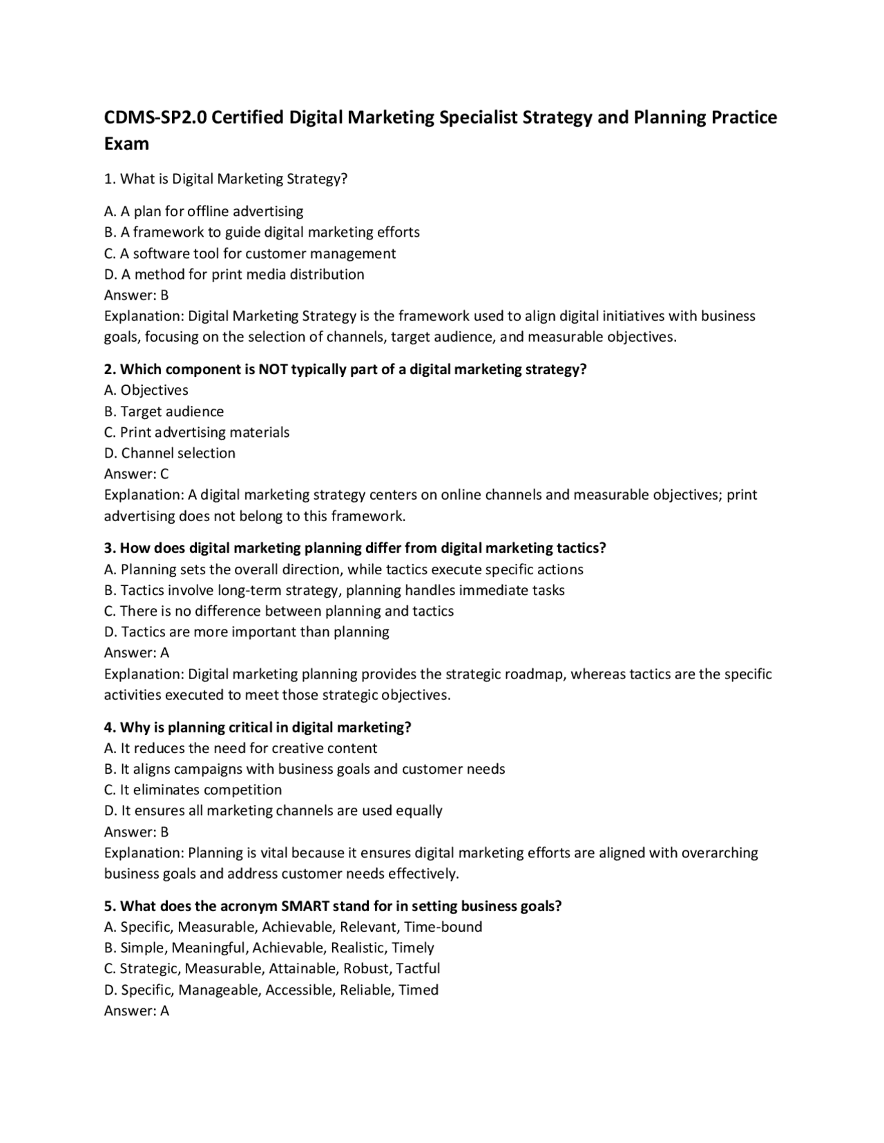 CDMS-SP2.0 Certified Digital Marketing Specialist Strategy and Planning ...