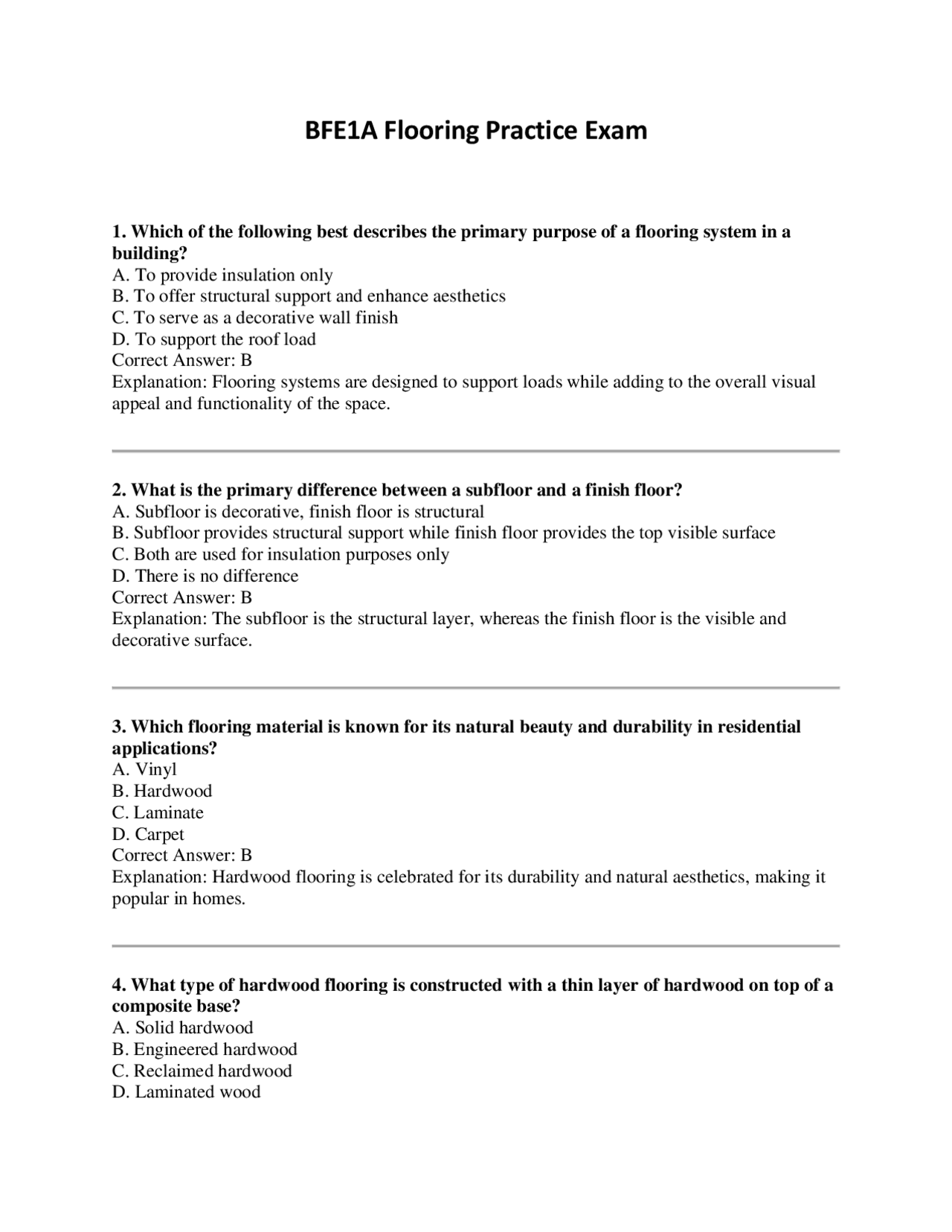 BFE1A Flooring Practice Exam | Exams Technology | Docsity