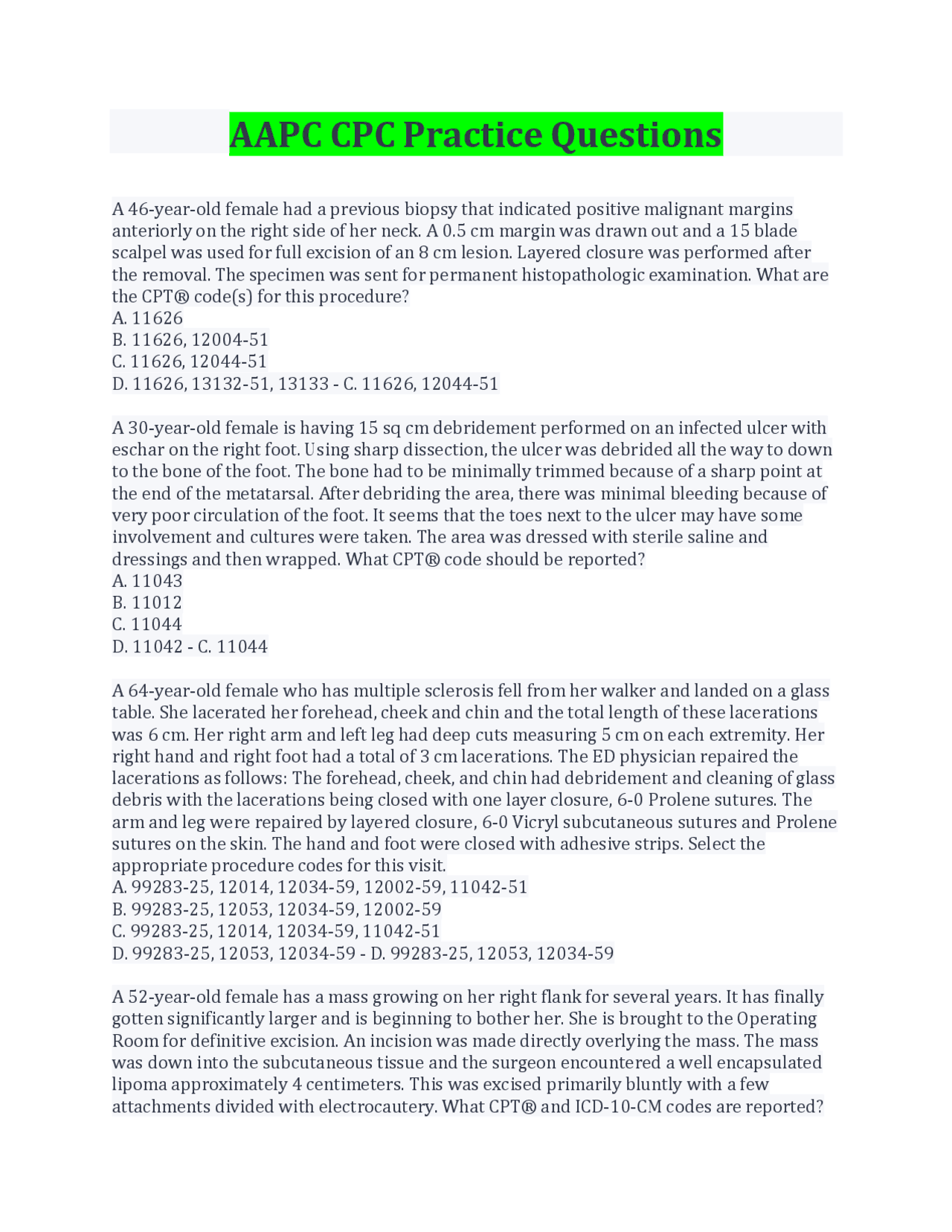 CPT® Coding Practice Questions for Medical Procedures | Exams Nursing ...