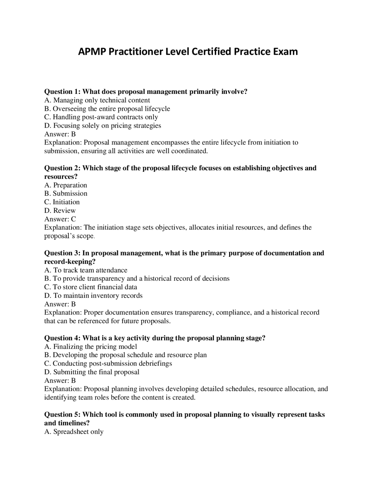 APMP Practitioner Level Certified Exam | Exams Technology | Docsity