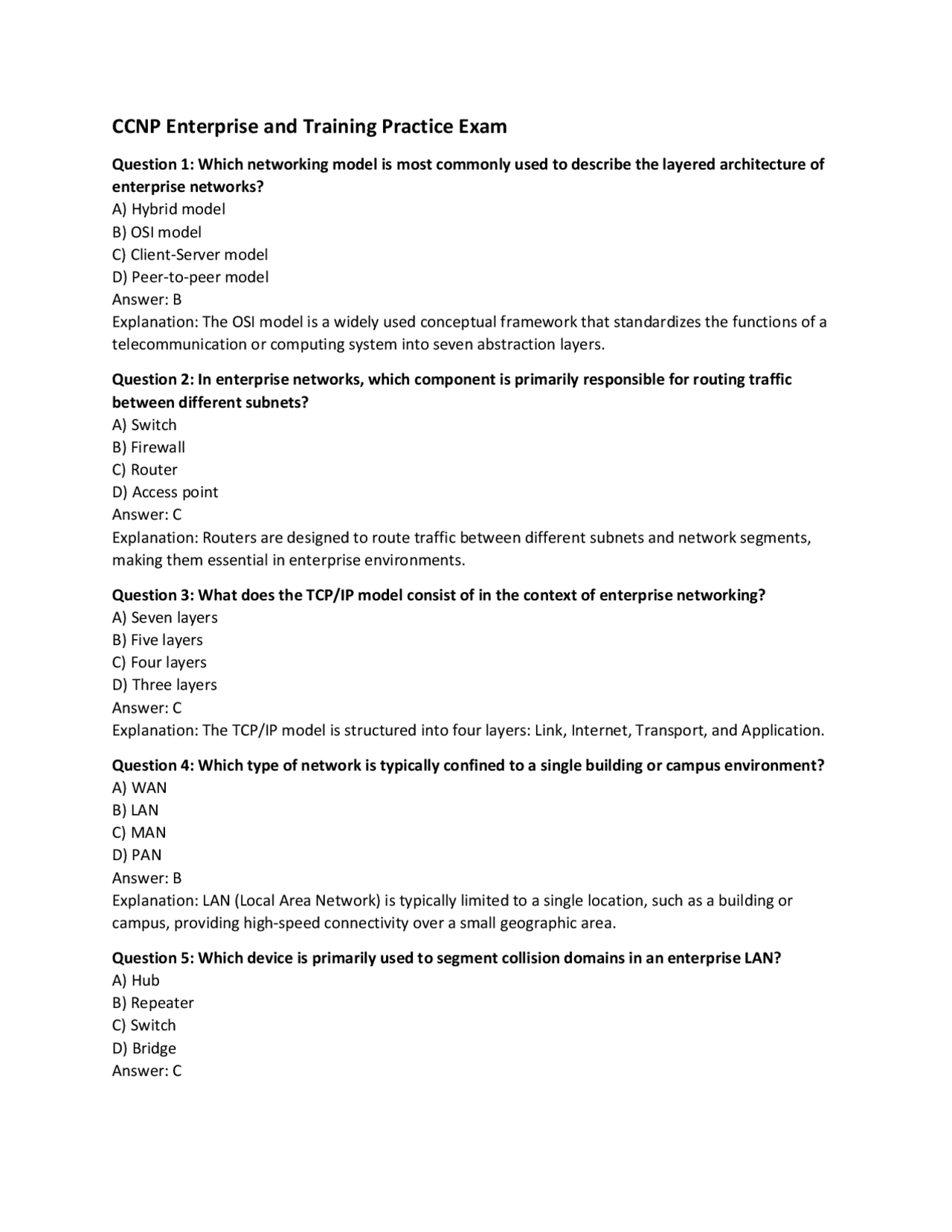 CCNP Enterprise and Training Exam | Exams Technology | Docsity