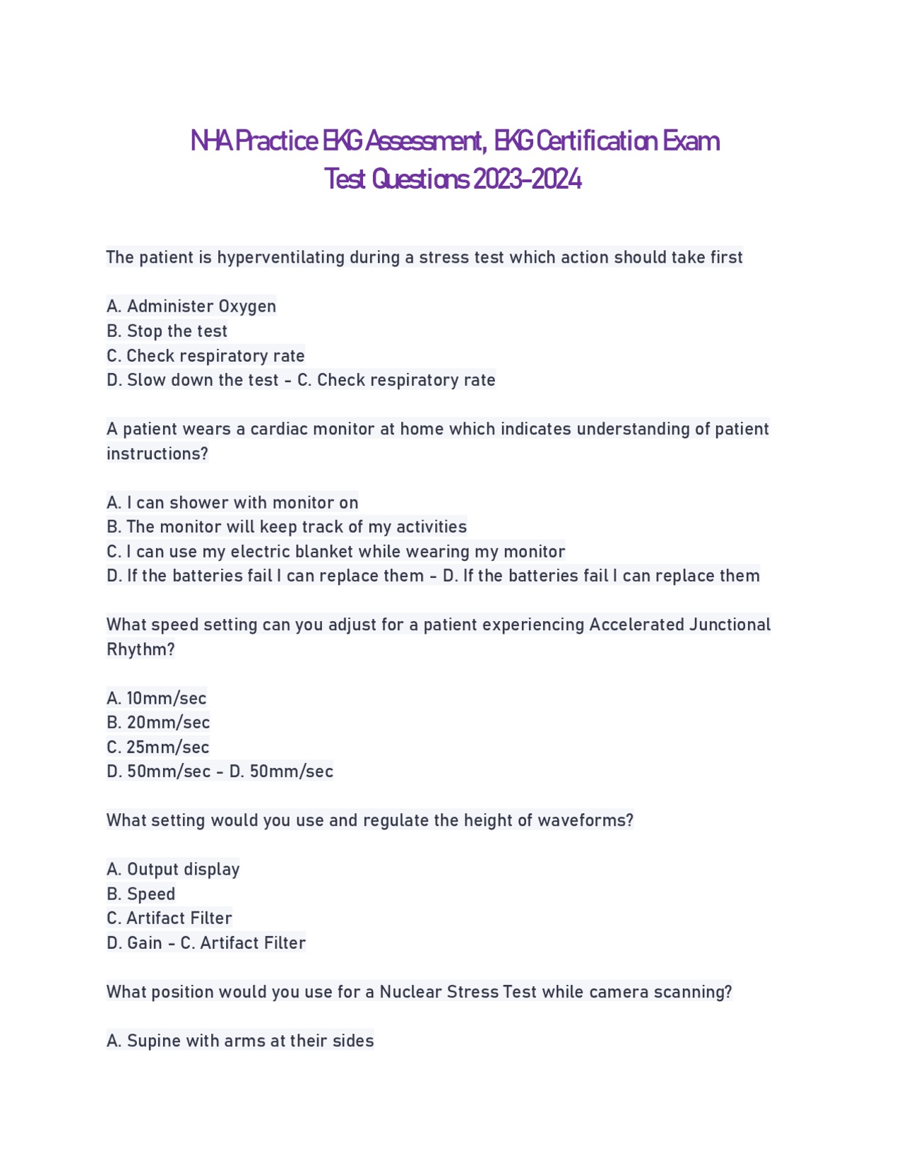 NHA Practice EKG Assessment, EKG Certification Exam Test Questions 2023 ...