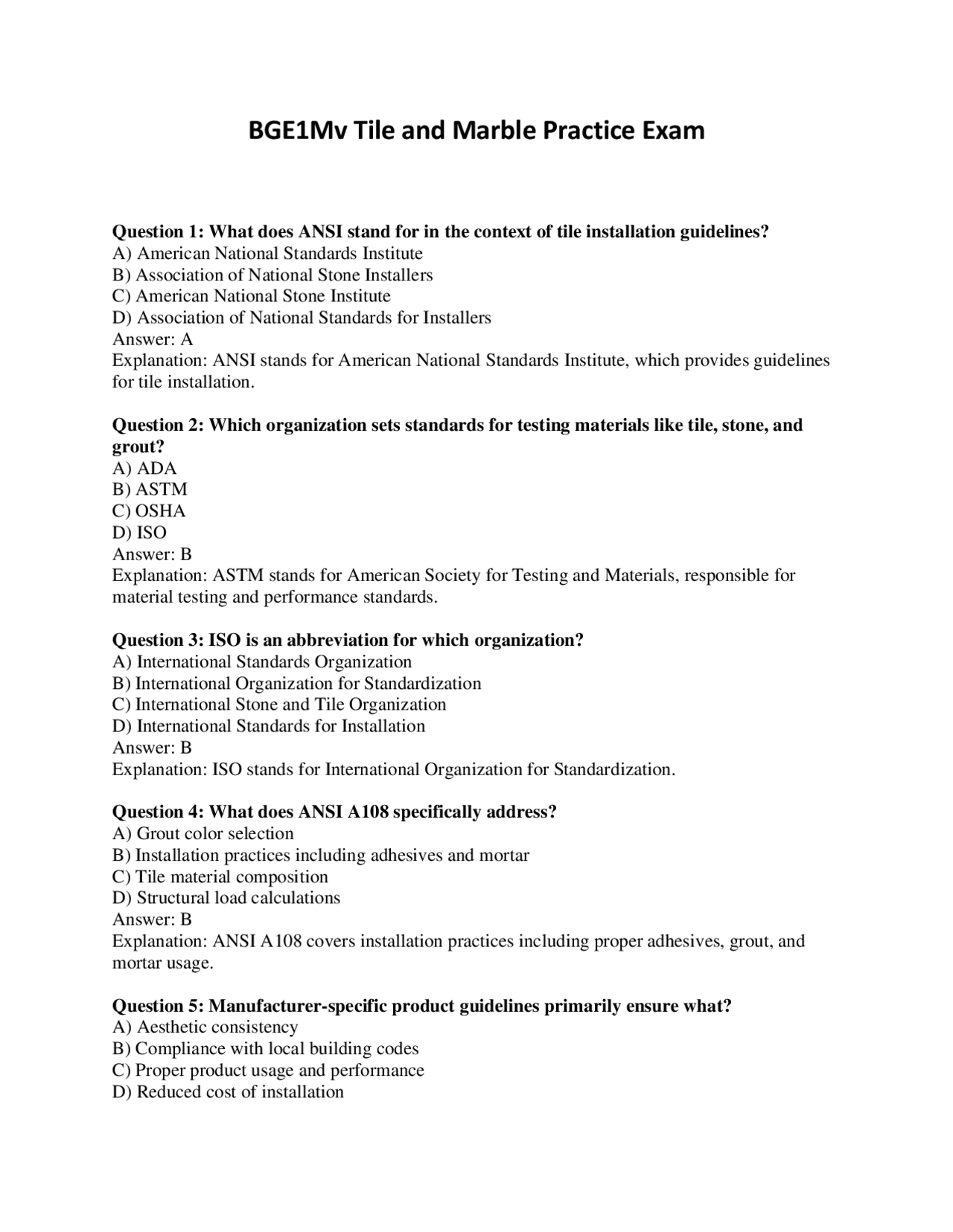 BGE1Mv Tile and Marble Exam | Exams Technology | Docsity