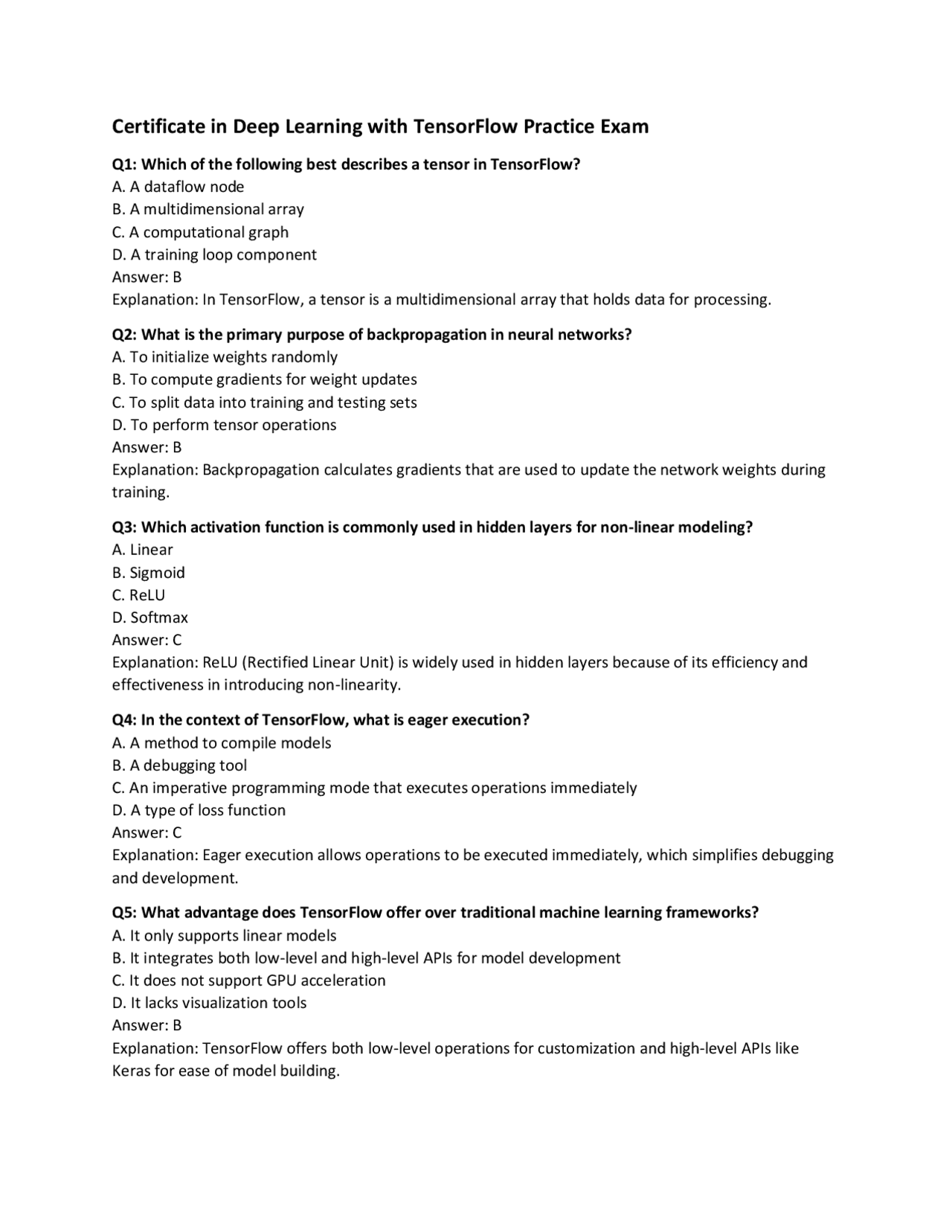 Certificate in Deep Learning with TensorFlow Exam | Exams Technology | Docsity
