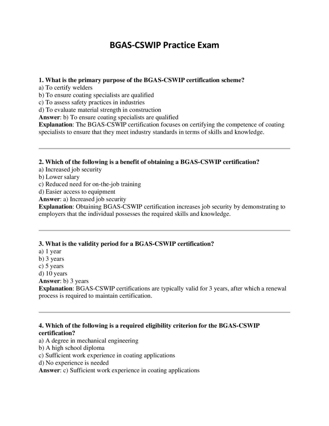 BGAS-CSWIP Practice Exam | Exams Technology | Docsity