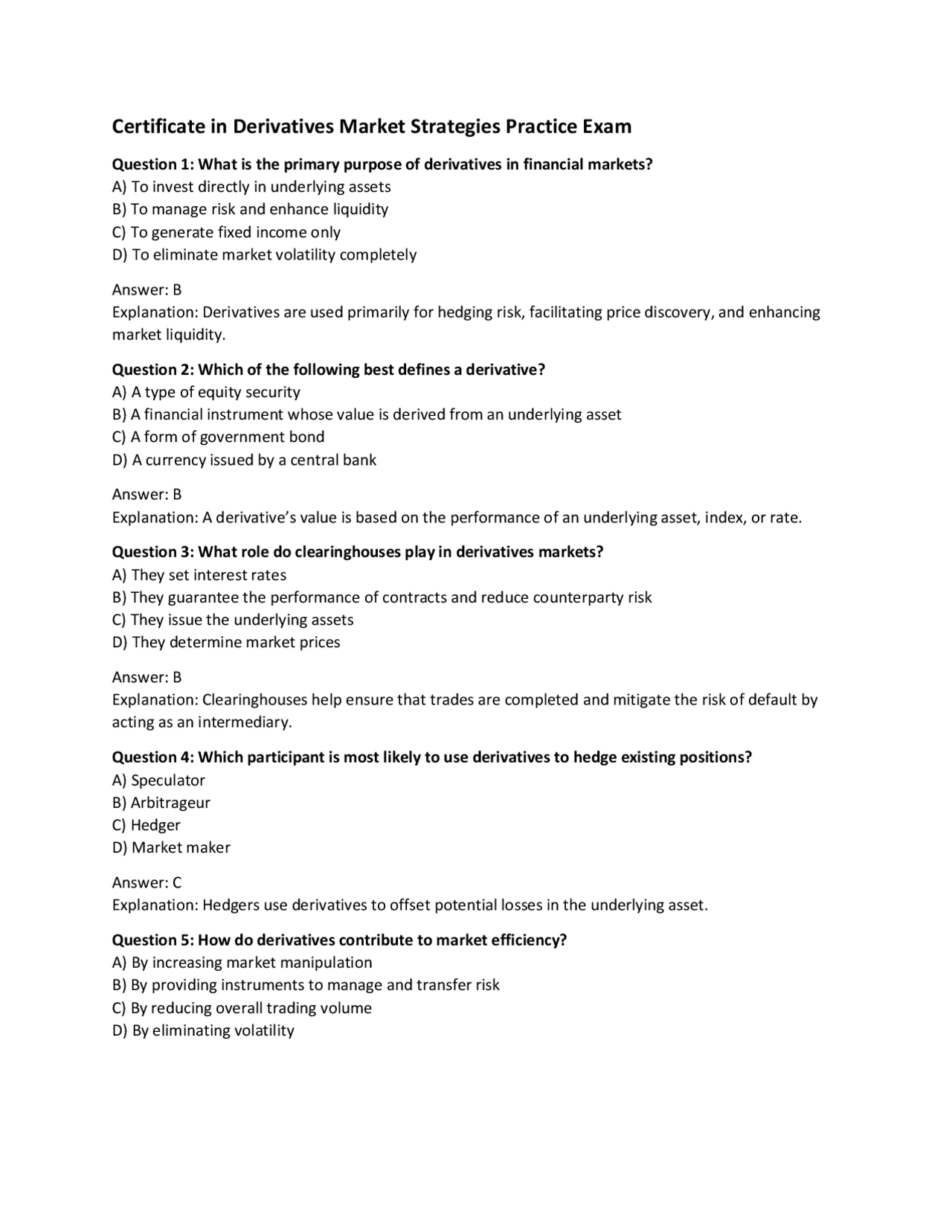 Certificate in Derivatives Market Strategies Exam | Exams Technology ...