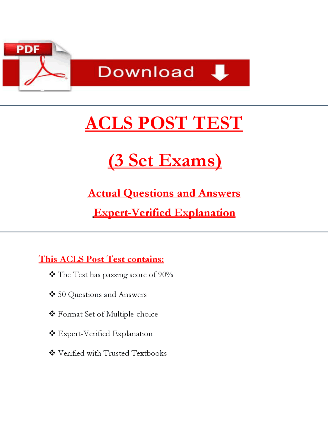 AHA ACLS Post Test (Latest 2025 / 2026) Most Comprehensive Qs & Ans ...