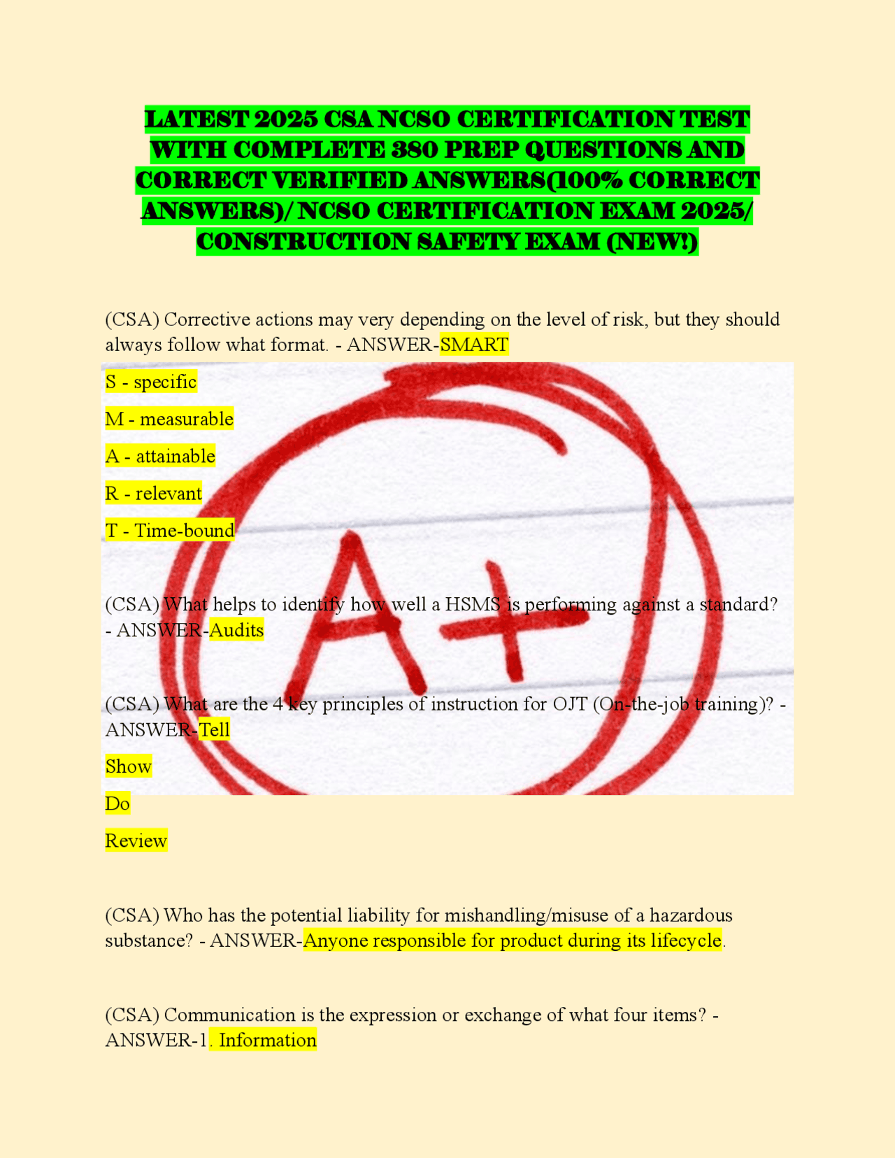 NCSO CERTIFICATION EXAM 2025/ CONSTRUCTION SAFETY EXAM | Exams Health ...