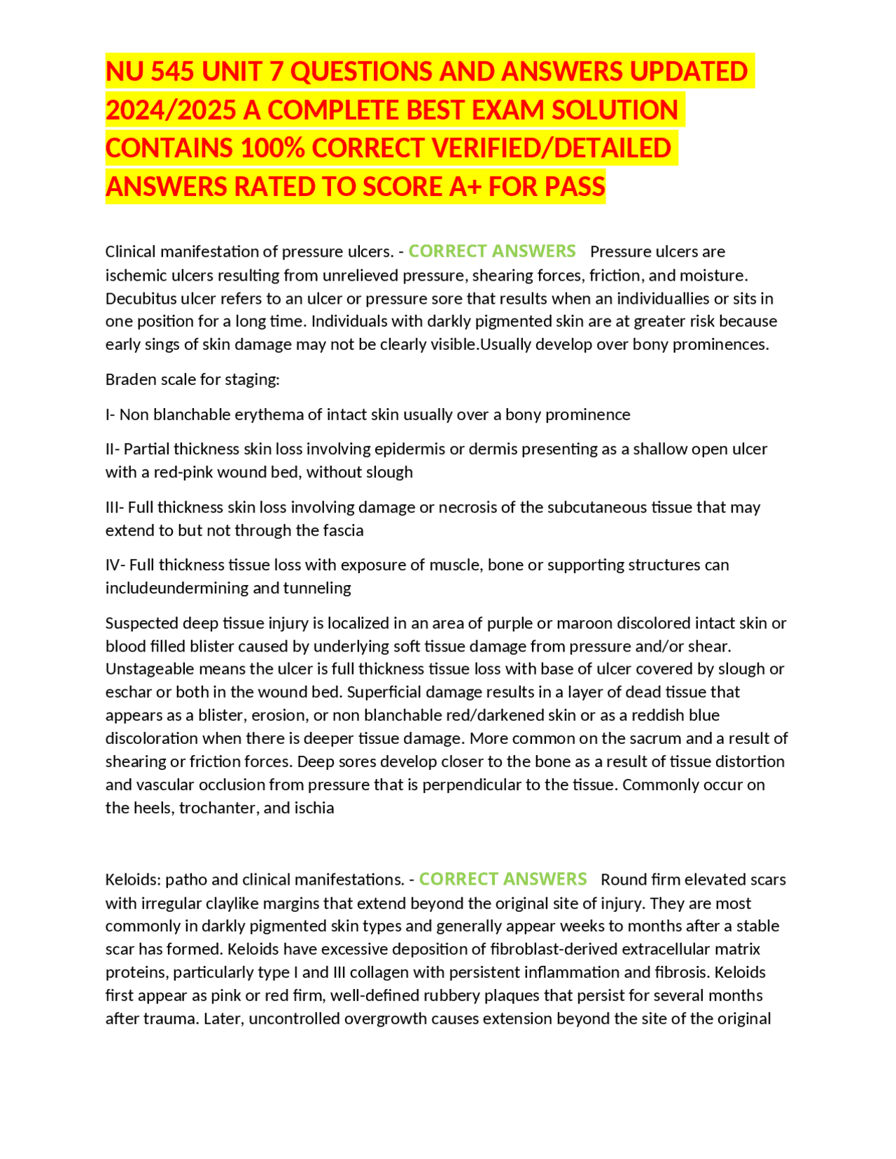 NU 545 UNIT 7 QUESTIONS AND ANSWERS UPDATED 2024/2025 A COMPLETE BEST ...