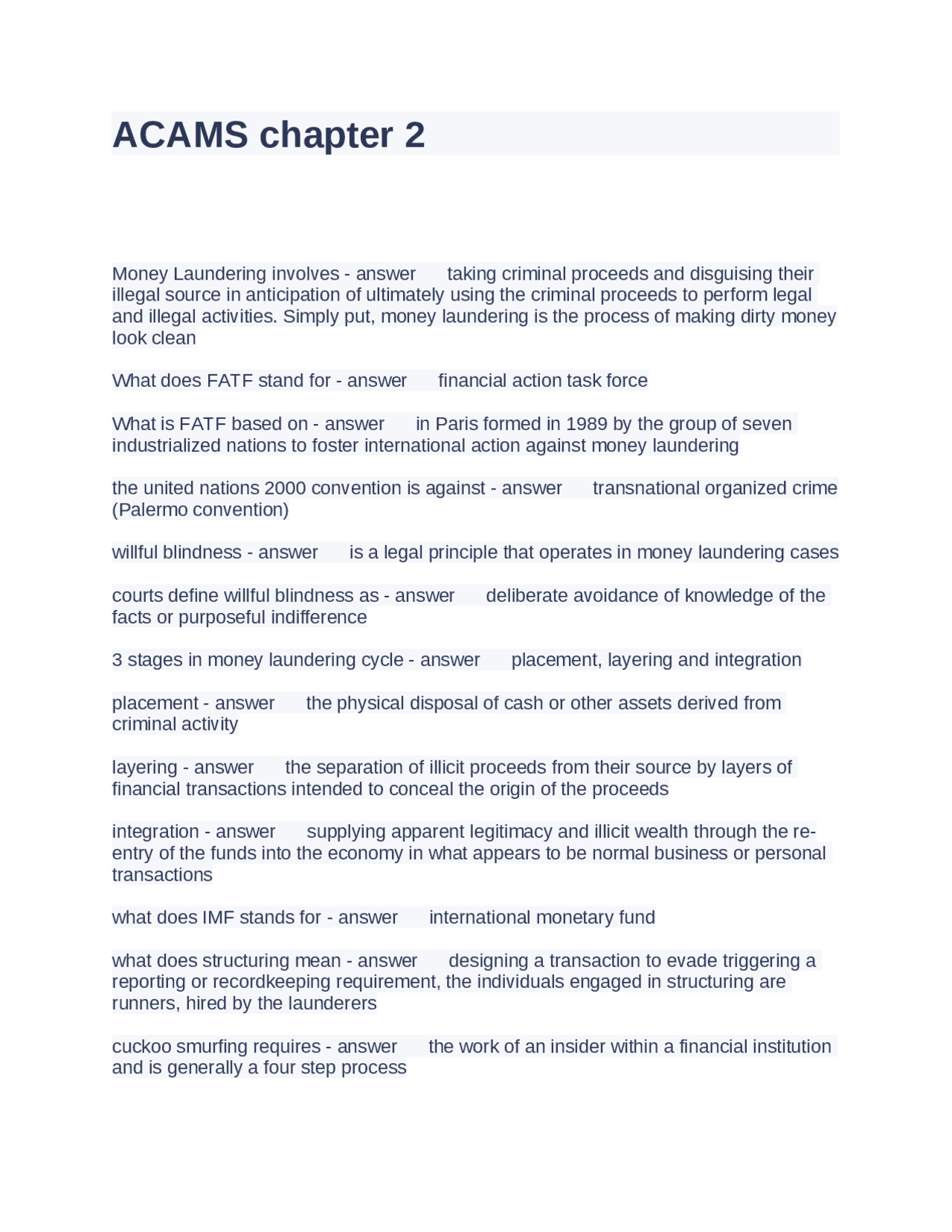 ACAMS chapter 2 Questions and Answers Graded A+ | Exams Advanced ...