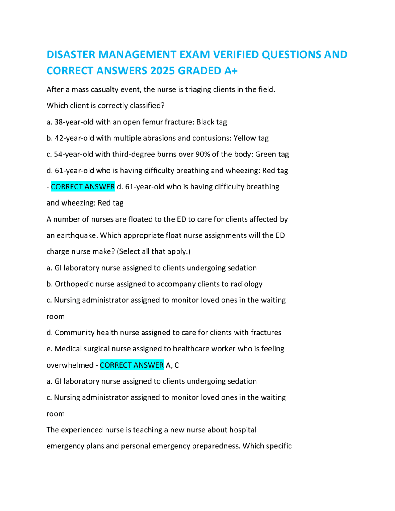 Disaster Management Exam Questions and Answers: A Comprehensive Guide ...