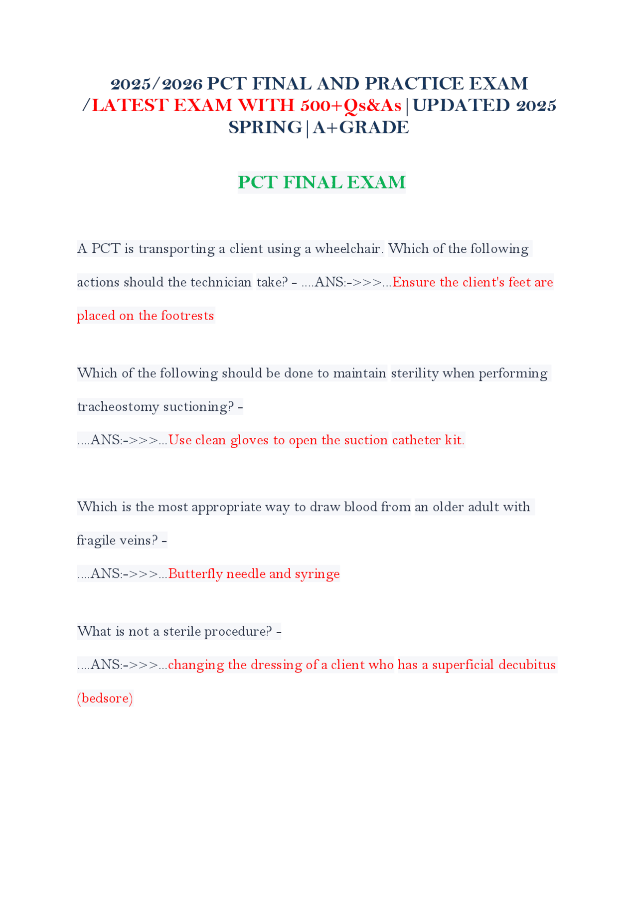 2025/2026 PCT FINAL AND PRACTICE EXAM /LATEST WITH 500+Qs&As|UPDATED ...