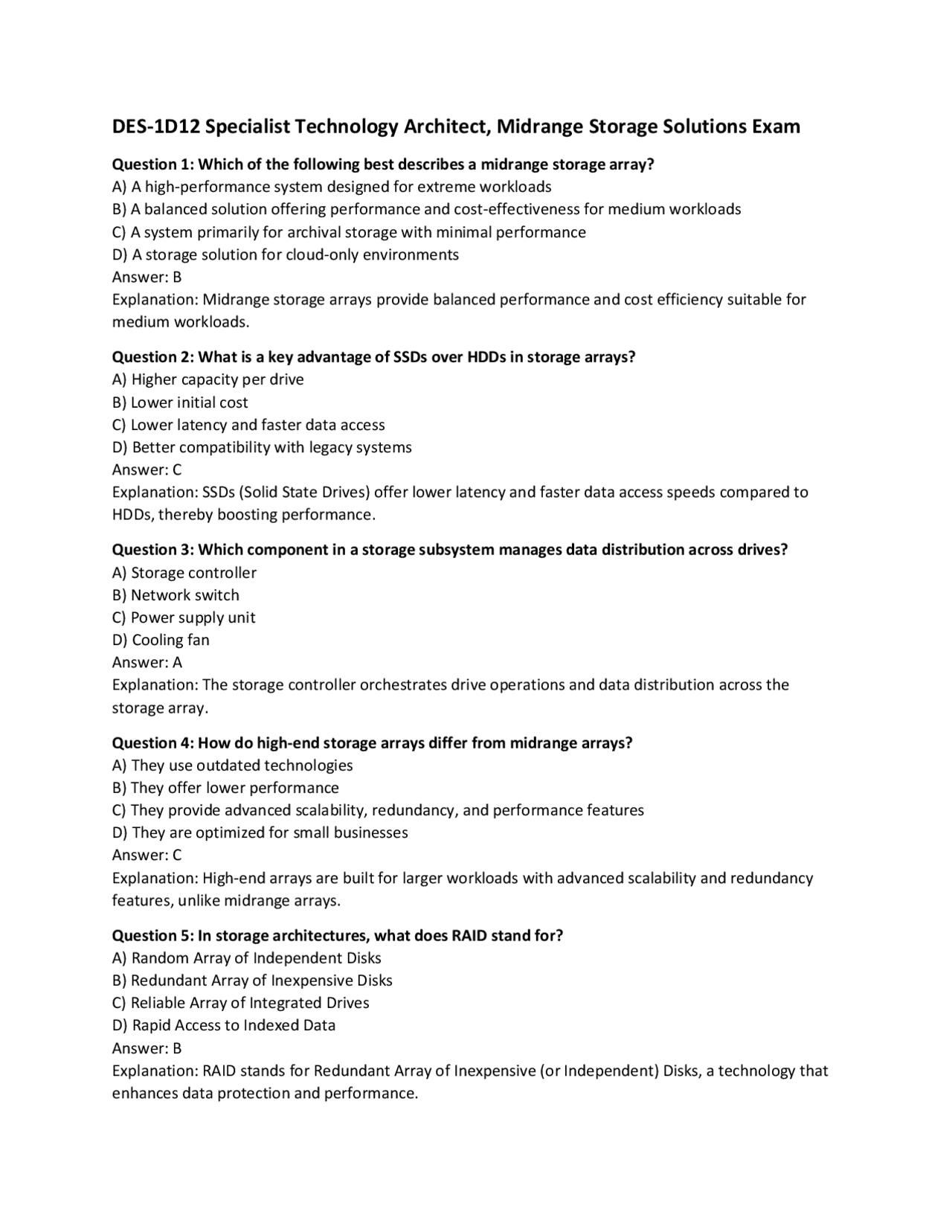 DES-1D12 Specialist Technology Architect, Midrange Storage Solutions Exam | Exams Technology ...