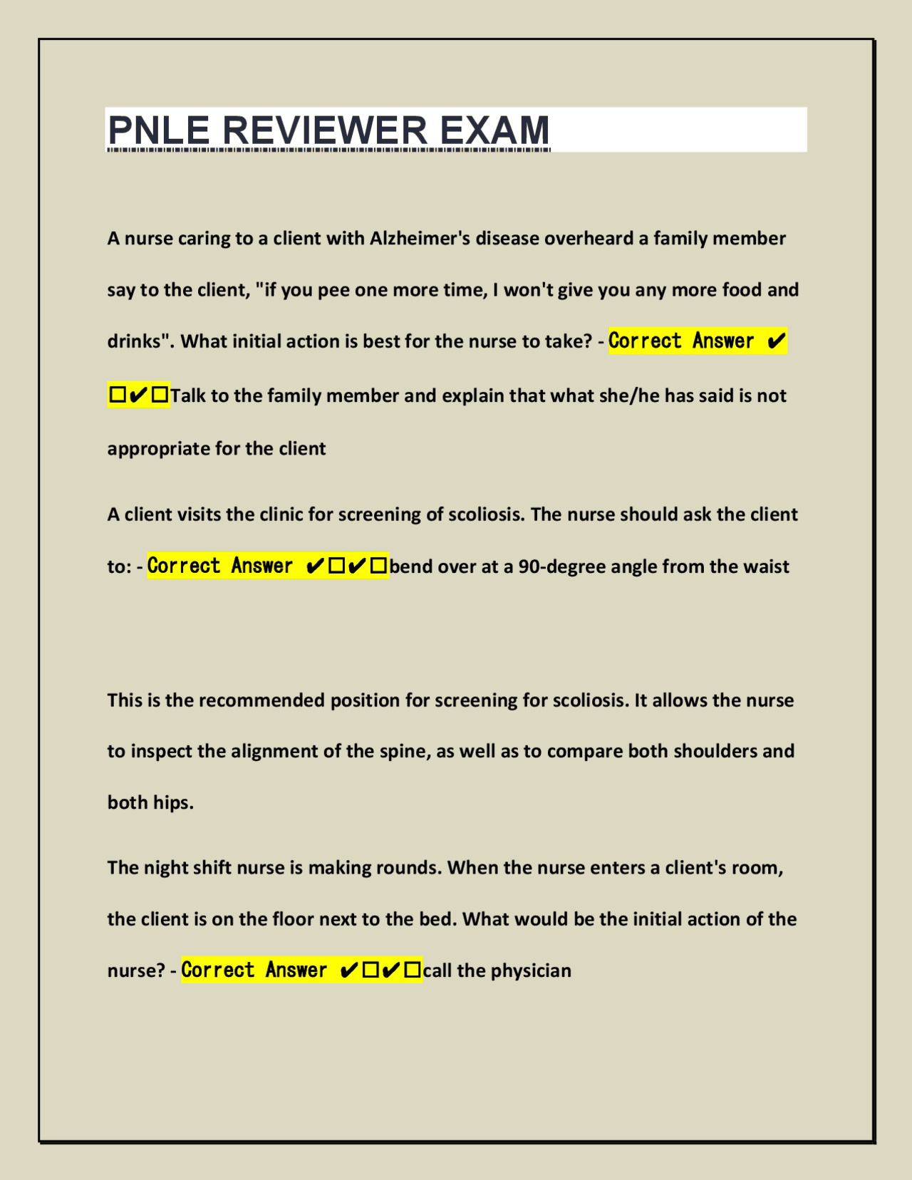 PNLE REVIEWER FREQUENTLY ASKED EXAM QUESTIONS WITH WELL RESEARCHED SOLUTIONS | Exams Nursing ...