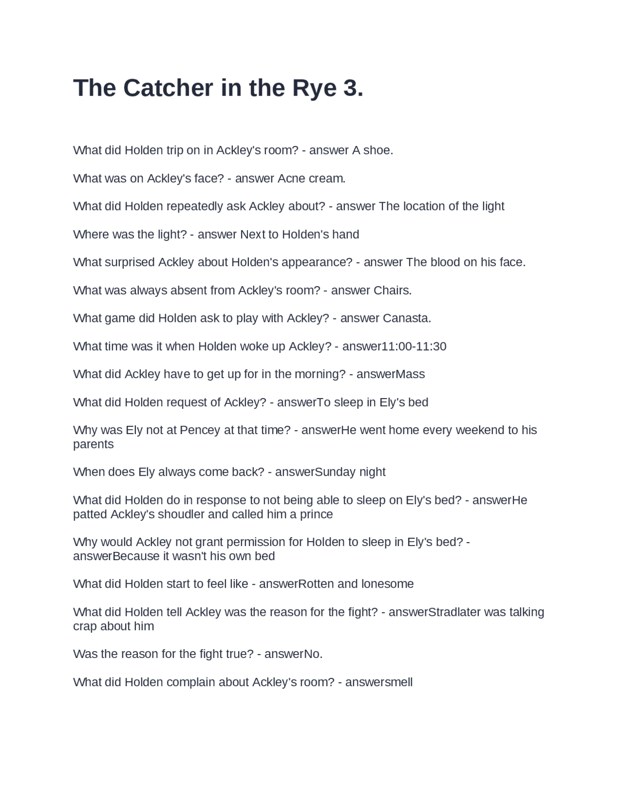 The Catcher in the Rye: Questions and Answers | Exams Advanced ...