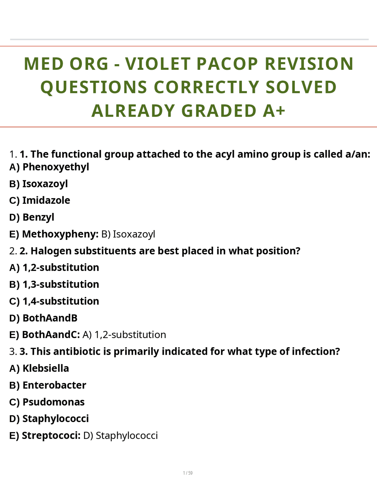MED ORG - VIOLET PACOP REVISION QUESTIONS CORRECTLY SOLVED ALREADY ...