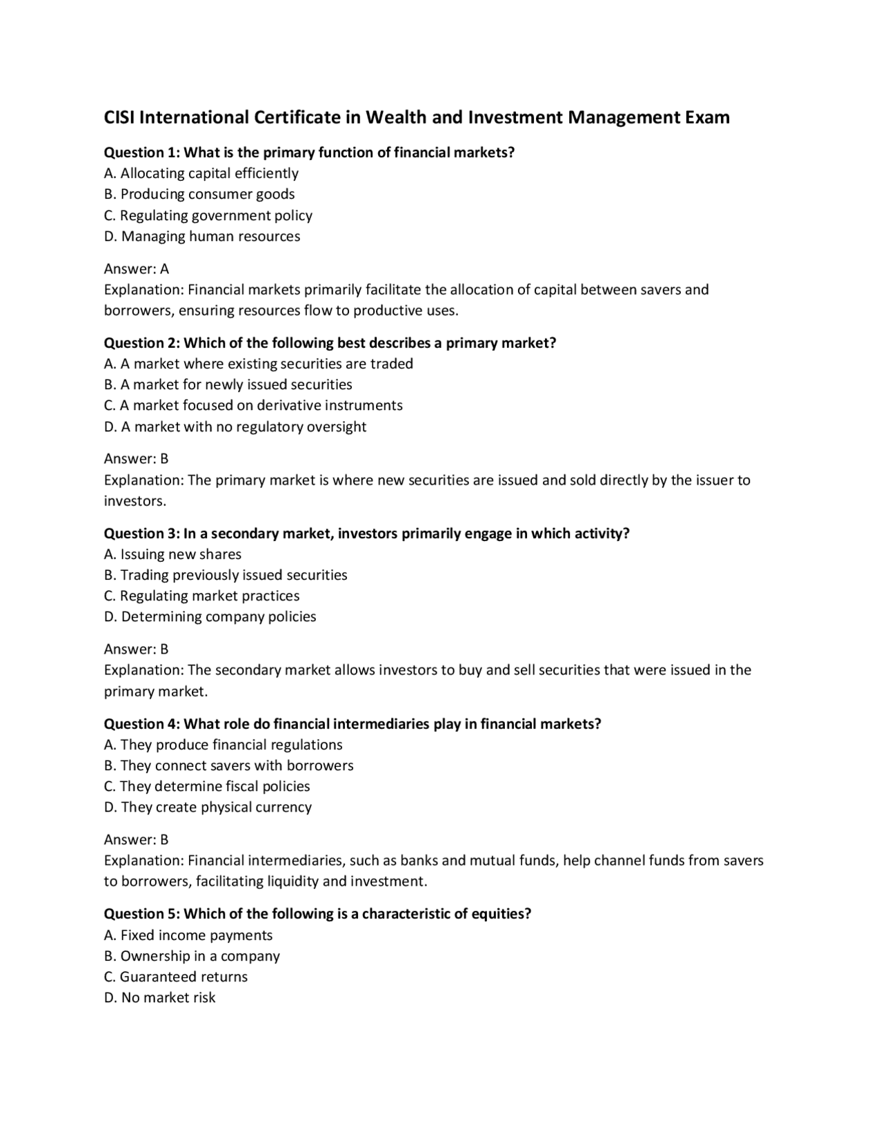 CISI International Certificate in Wealth and Investment Management Exam ...
