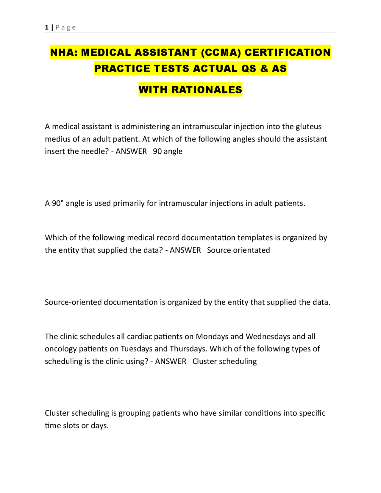 NHA: MEDICAL ASSISTANT (CCMA) CERTIFICATION PRACTICE TESTS ACTUAL QS ...