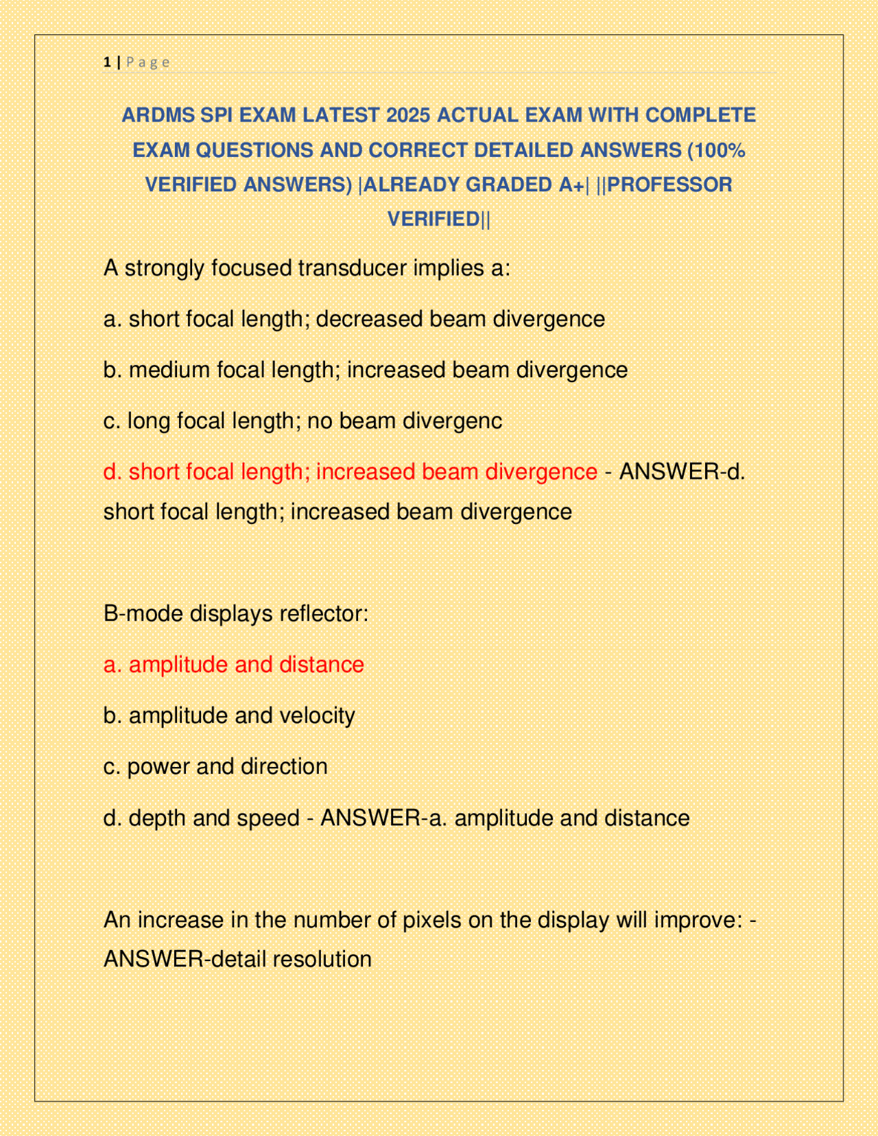 ARDMS SPI EXAM LATEST 2025 ACTUAL EXAM WITH COMPLETE EXAM QUESTIONS ...