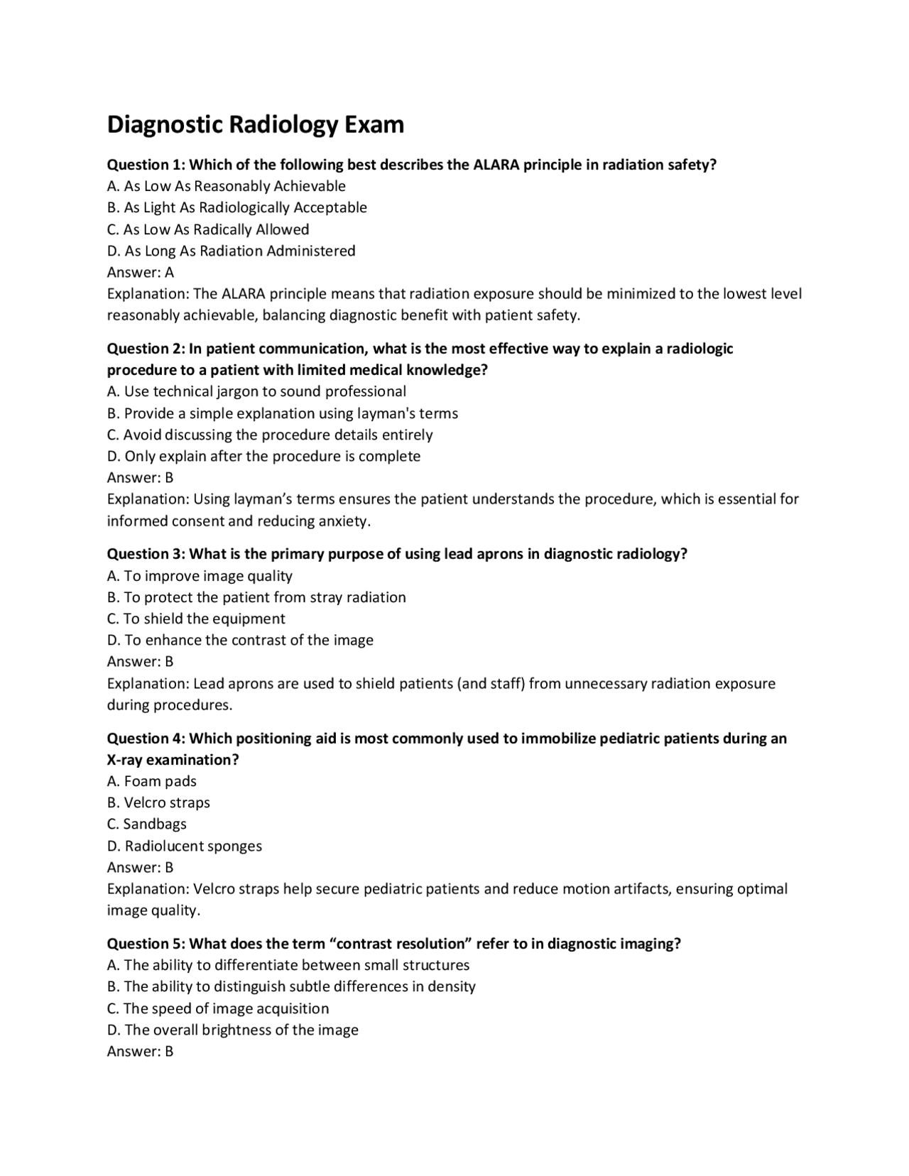 Diagnostic Radiology Exam | Exams Technology | Docsity