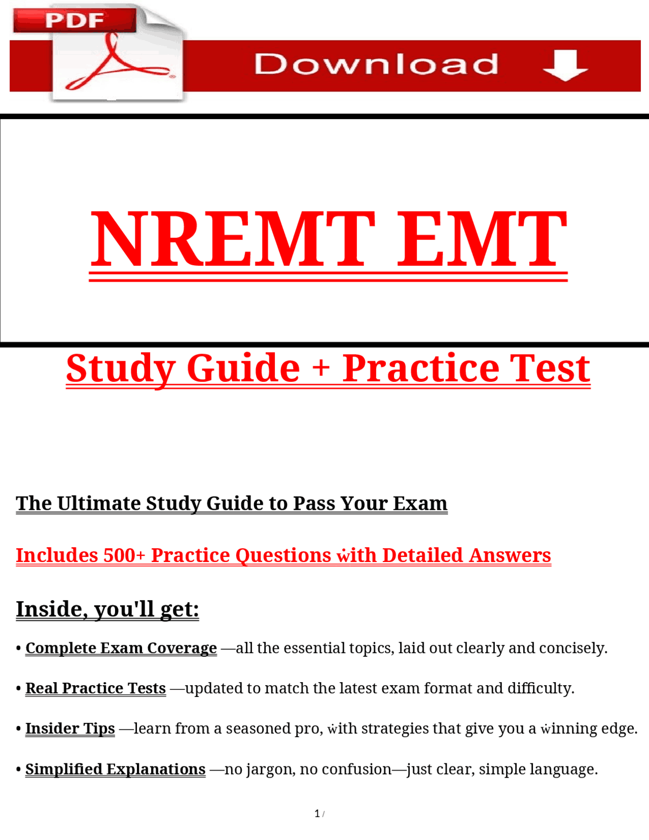 NREMT EMT Study Guide + Practice Test (Latest 2025 / 2026) Qs and Ans ...