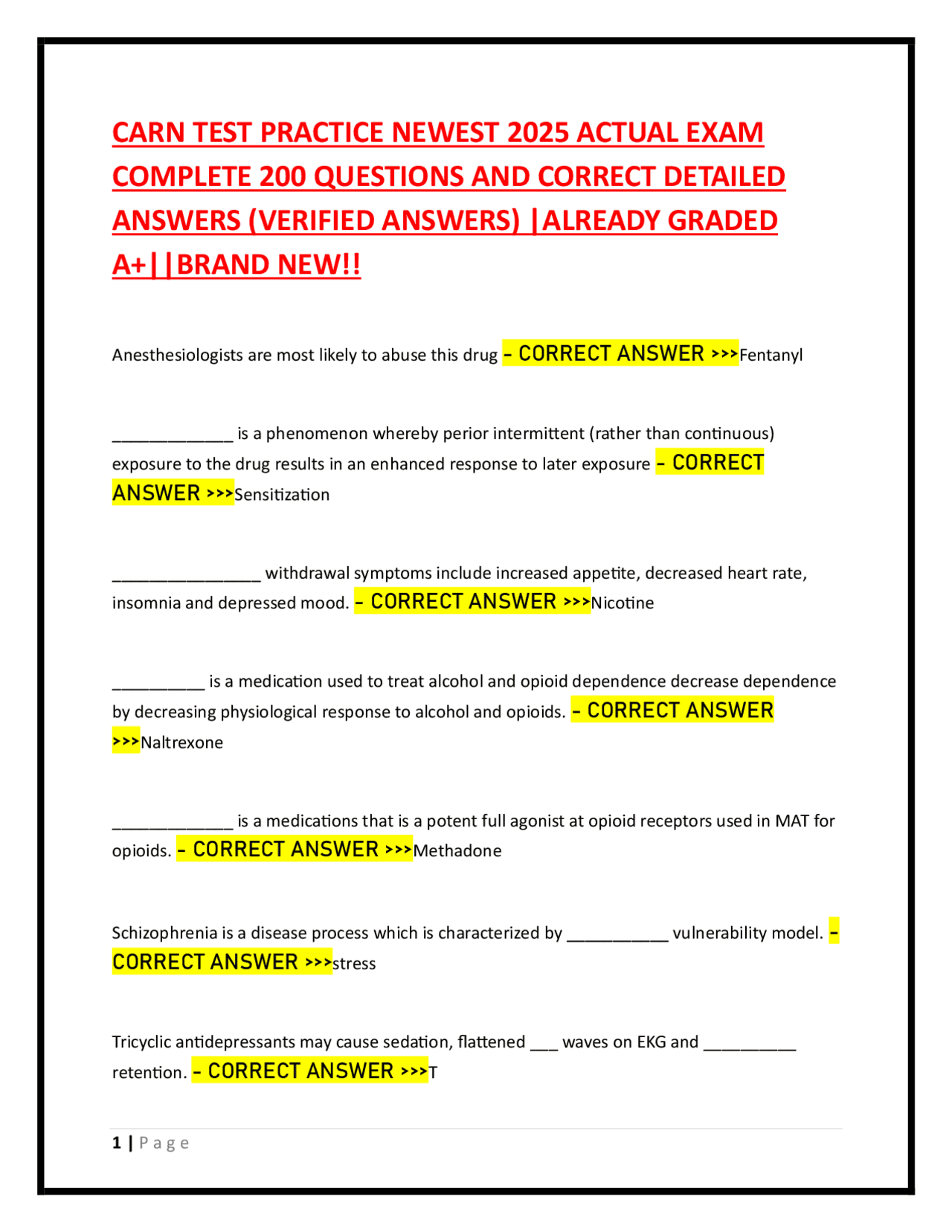CARN TEST PRACTICE NEWEST 2025 ACTUAL EXAM COMPLETE 200 QUESTIONS AND ...