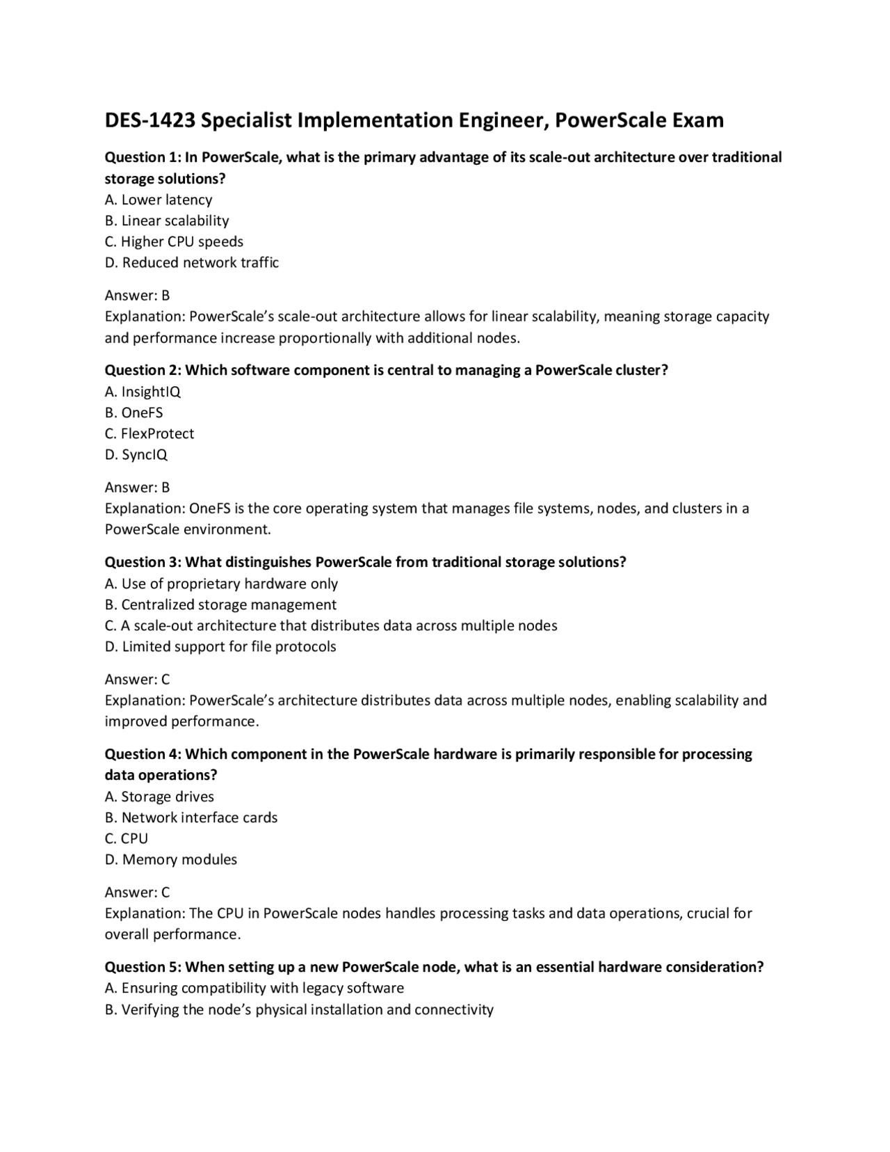 DES-1423 Specialist Implementation Engineer, PowerScale Exam | Exams Technology | Docsity