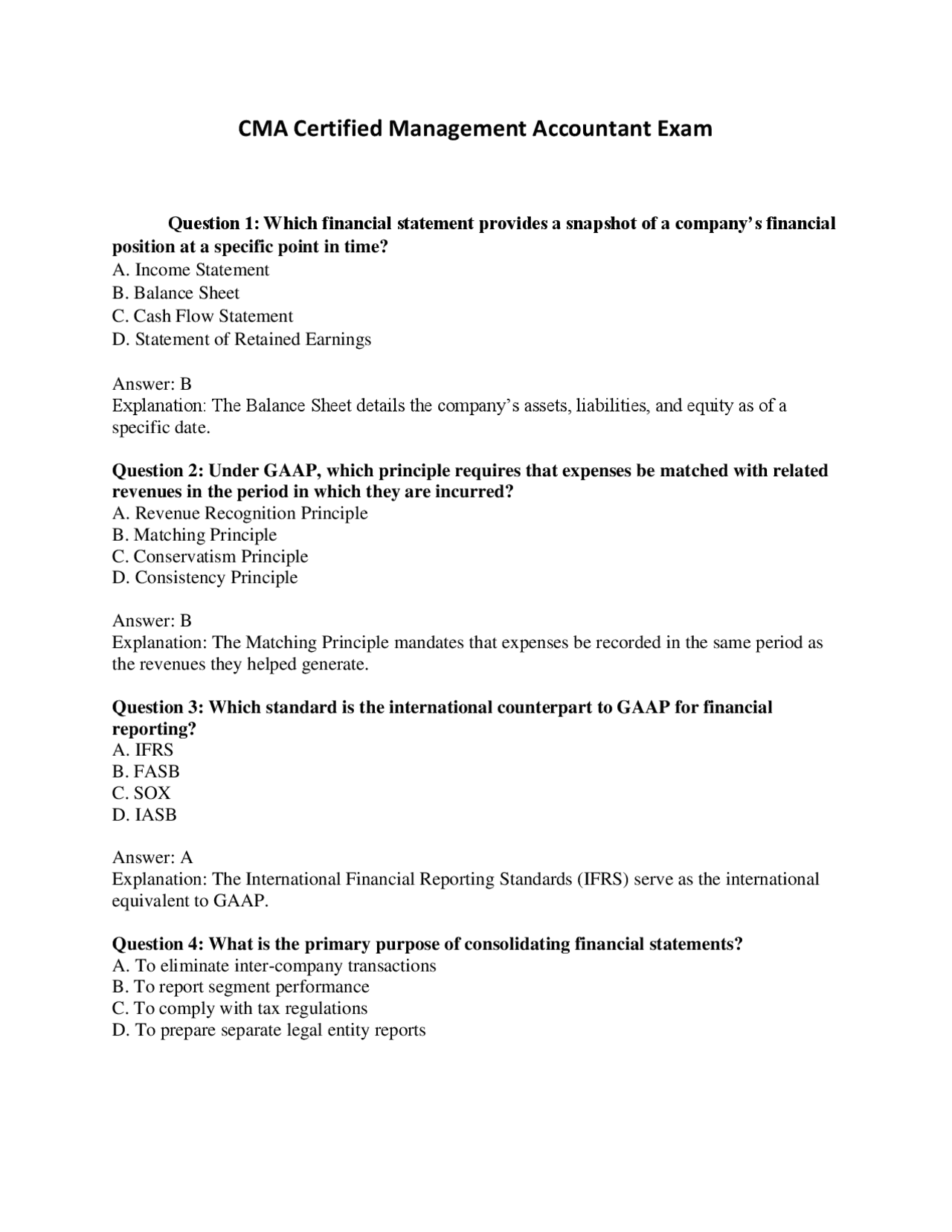 CMA (Certified Management Accountant) Exam | Exams Technology | Docsity
