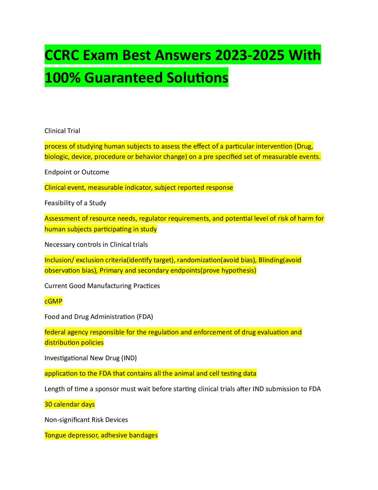 CCRC Exam Best Answers 2023-2025 With 100% Guaranteed Solutions | Exams ...
