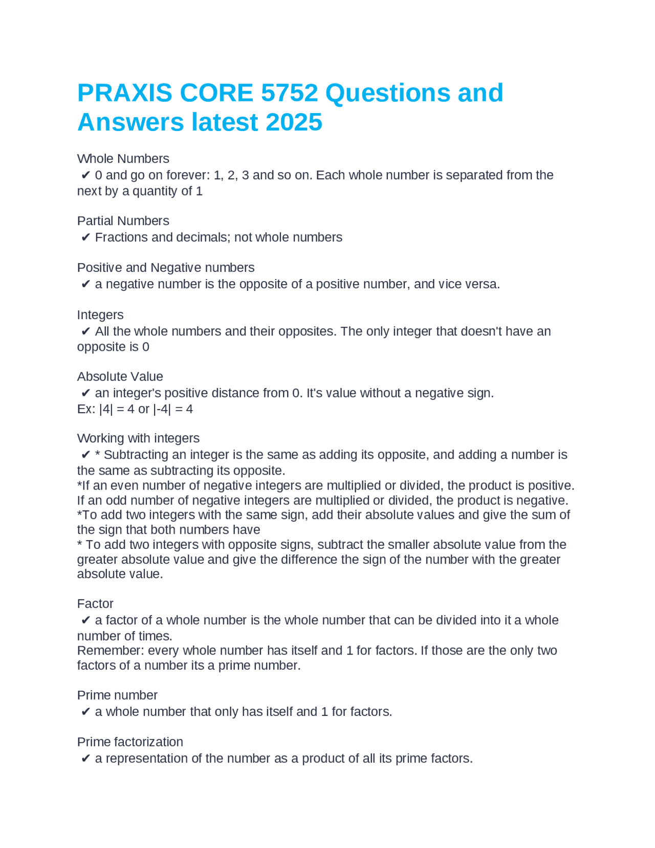 Praxis Core 5752 Math Concepts: A Study Guide with Questions and ...