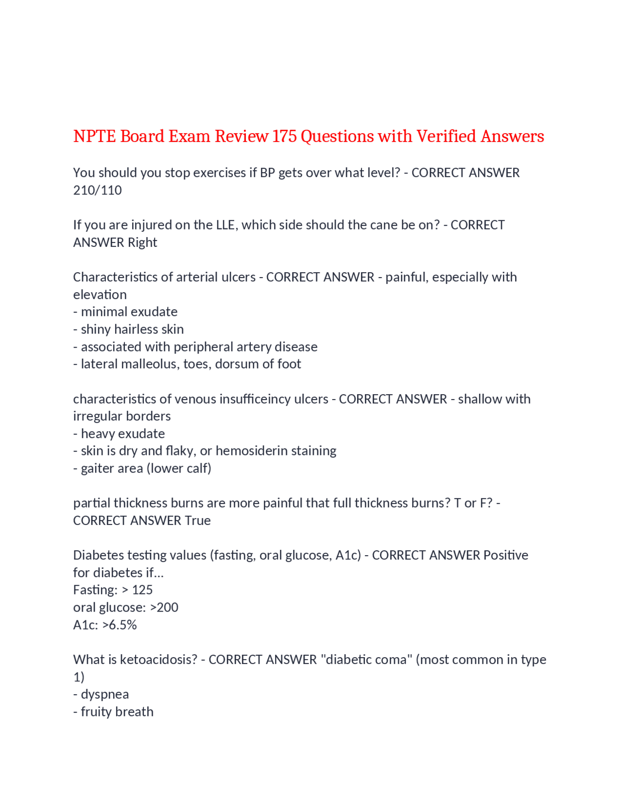 NPTE Board Exam Review 175 Questions with Verified Answers,100% CORRECT ...