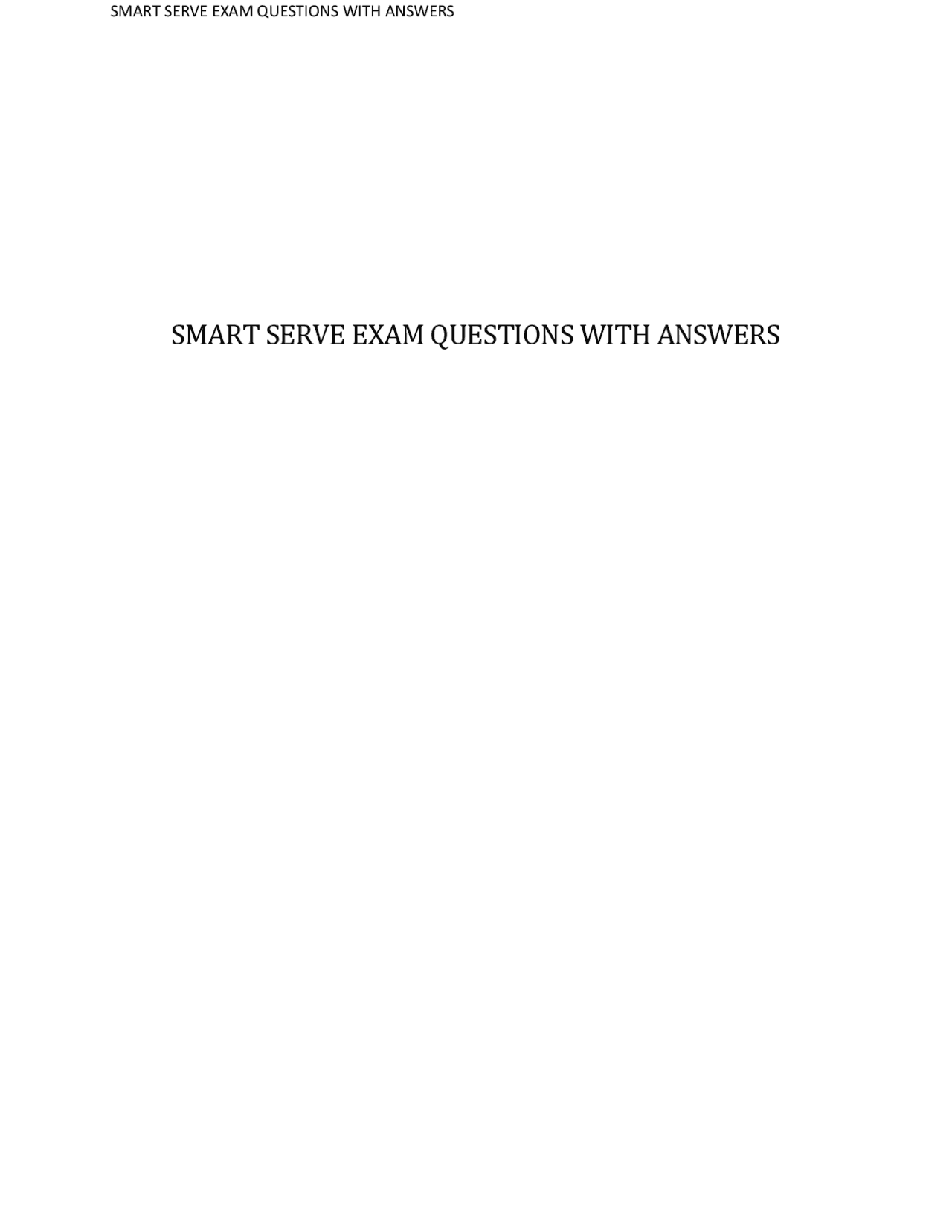 SMART SERVE EXAM QUESTIONS With Verified Answers | Exams Nursing | Docsity