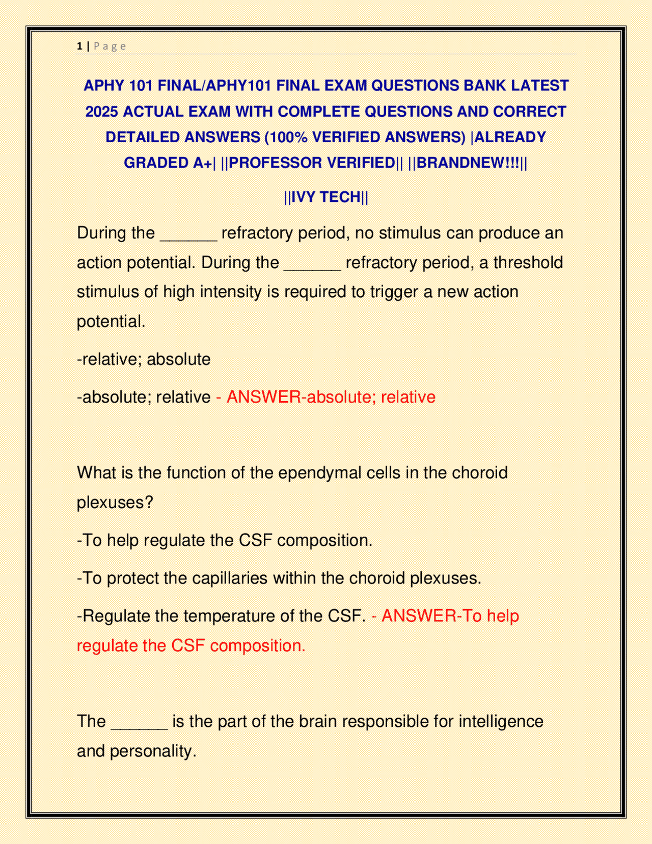APHY 101 FINAL/APHY101 FINAL EXAM QUESTIONS BANK LATEST 2025 ACTUAL ...