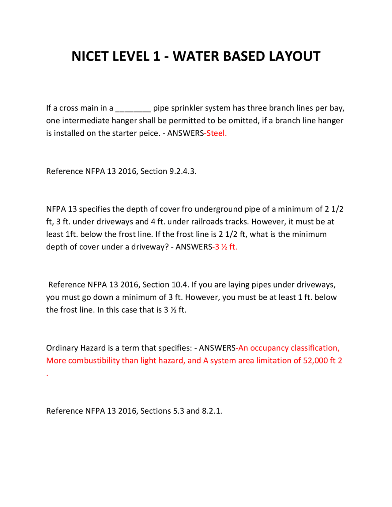 NICET LEVEL 1 - WATER BASED LAYOUT QUESTIONS AND ANSWERS 2025 | Exams ...